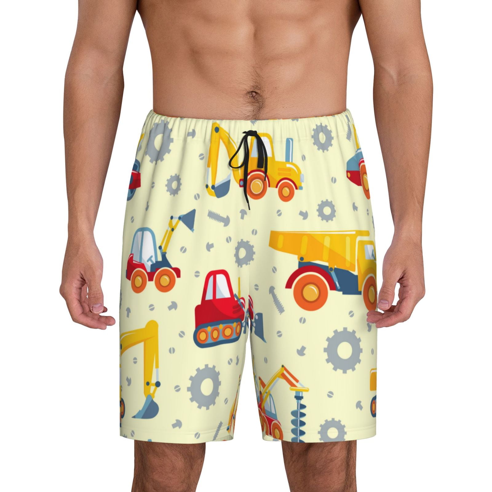 Salouo Heavy Equipment Pattern Men's Sleep Pajama Shorts,Pajama Bottoms ...