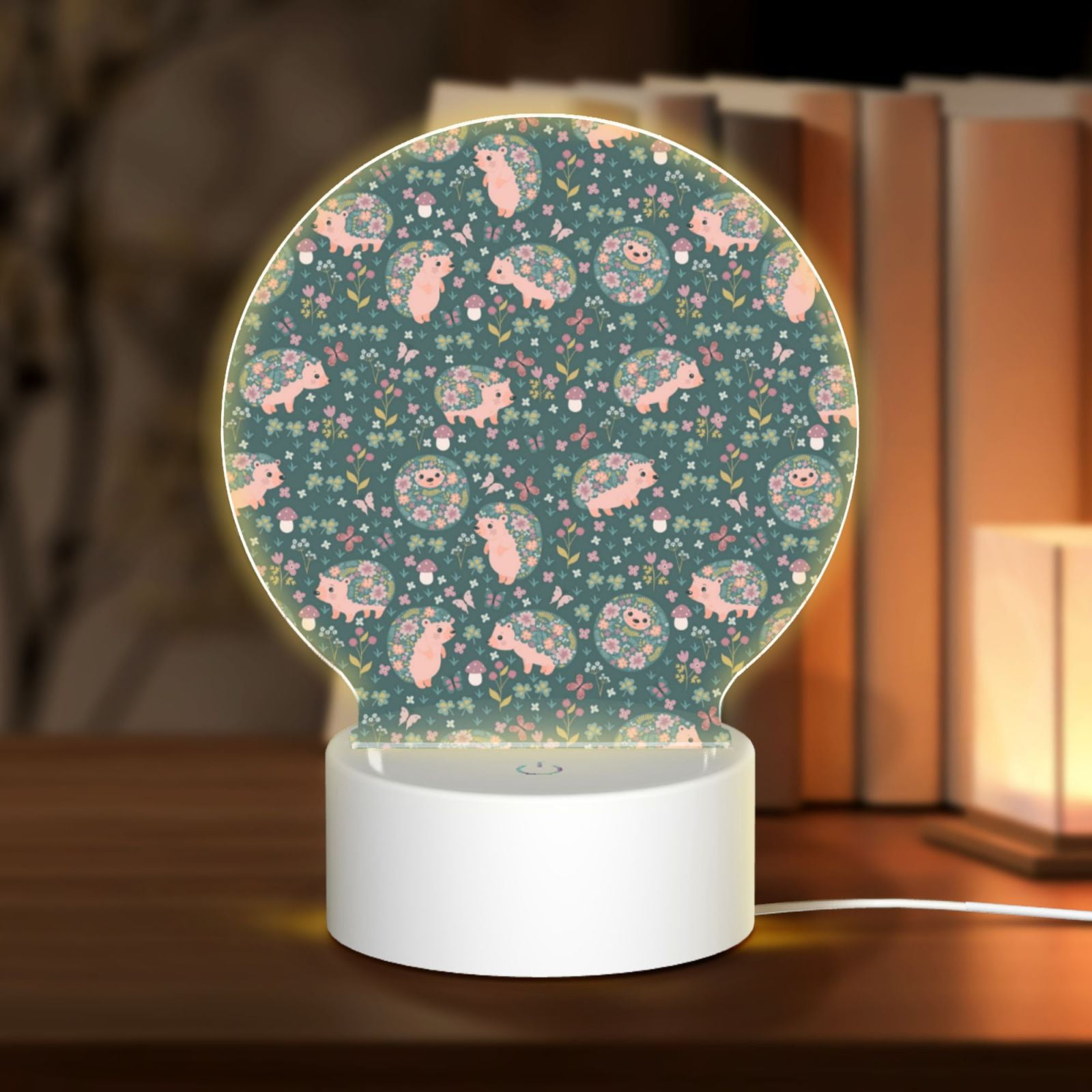 Salouo Hedgehogs and Flowers for Round Acrylic Night Light - Acrylic ...