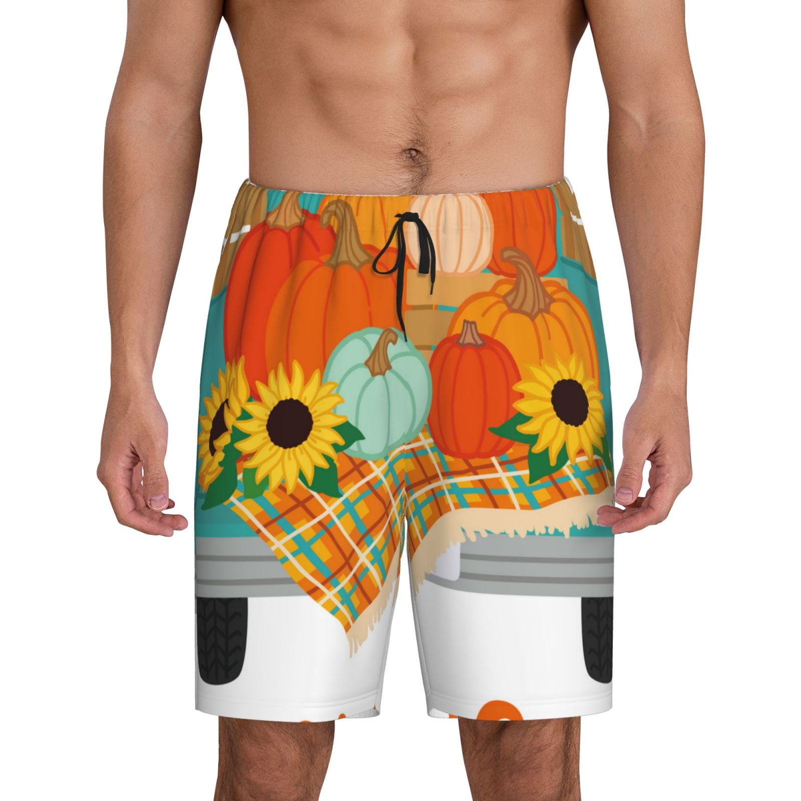Salouo Hello Fall Farm Truck Pattern Men's Sleep Pajama Shorts,Pajama ...