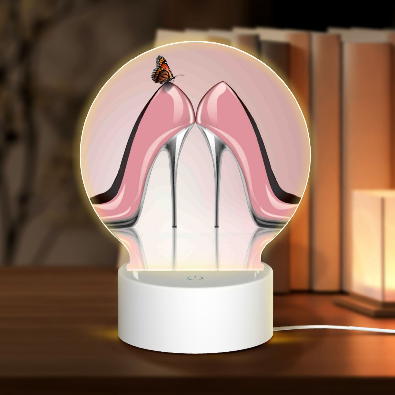 Salouo High Heel Shoes Butterfly for Round Acrylic Night Light ...