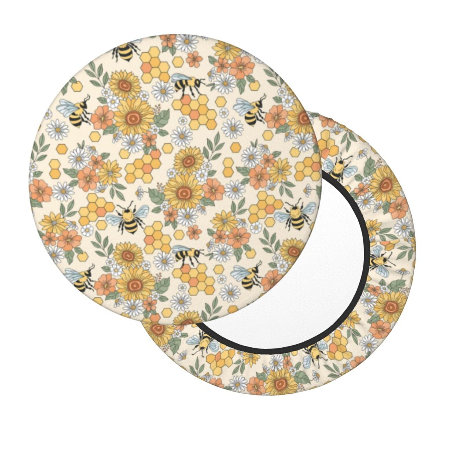 Salouo Hippie Bee Honeycomb Pattern Bar Stool Cushion Cover, Round ...