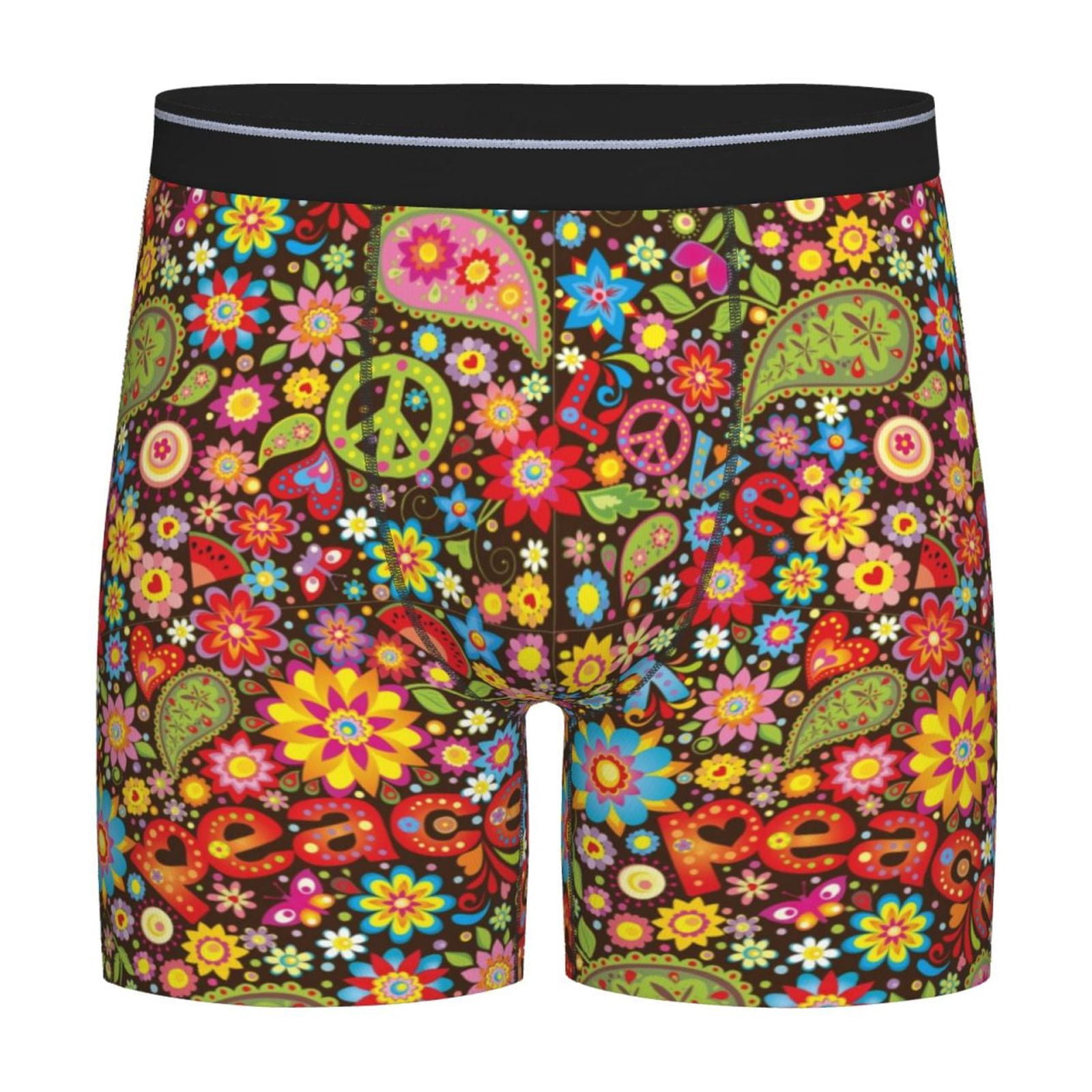 Salouo Hippie Peace Love Pattern Men's Boxer Briefs, Soft & Breathable ...
