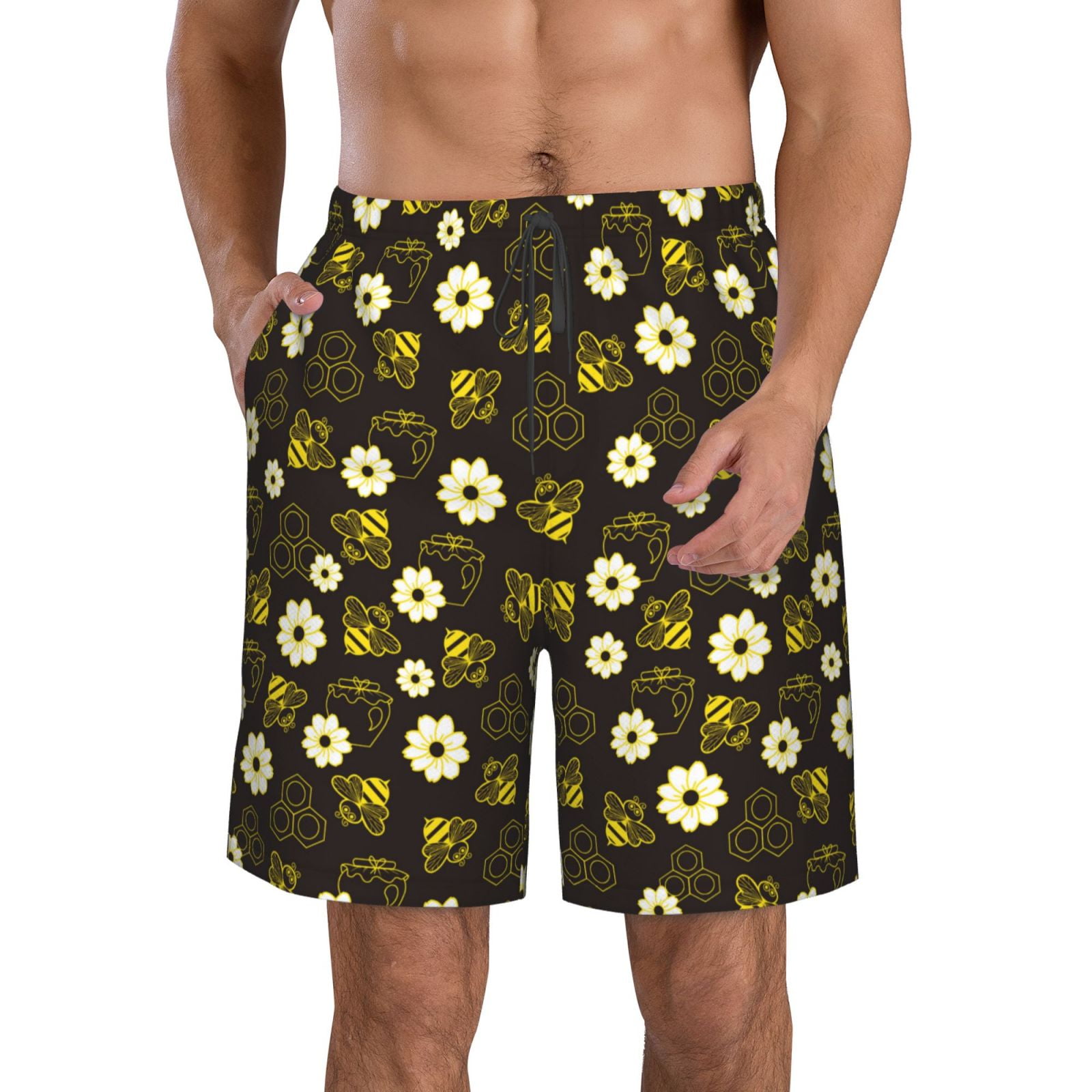 Salouo Honey Bees With Flowers Pattern Swim Trunks for Men,Men's ...