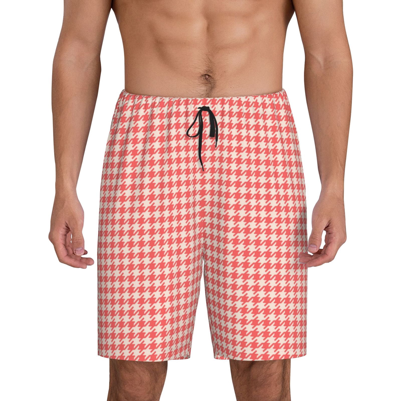 Salouo Houndstooth With Red And White Pattern Men's Sleep Pajama Shorts ...