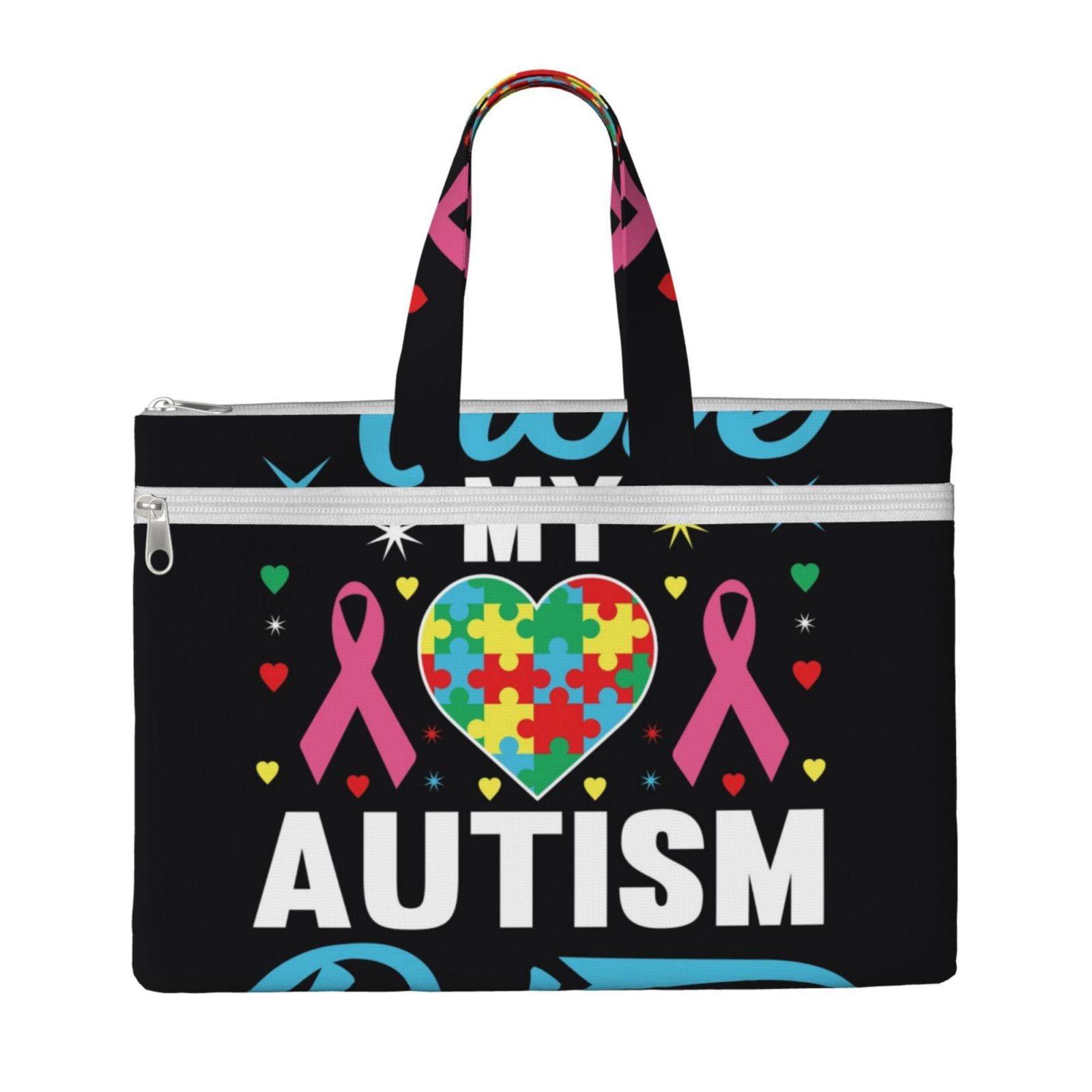 Salouo I Love My Autism for Canvas Tote File Bag, Tote Bag With Zipper ...