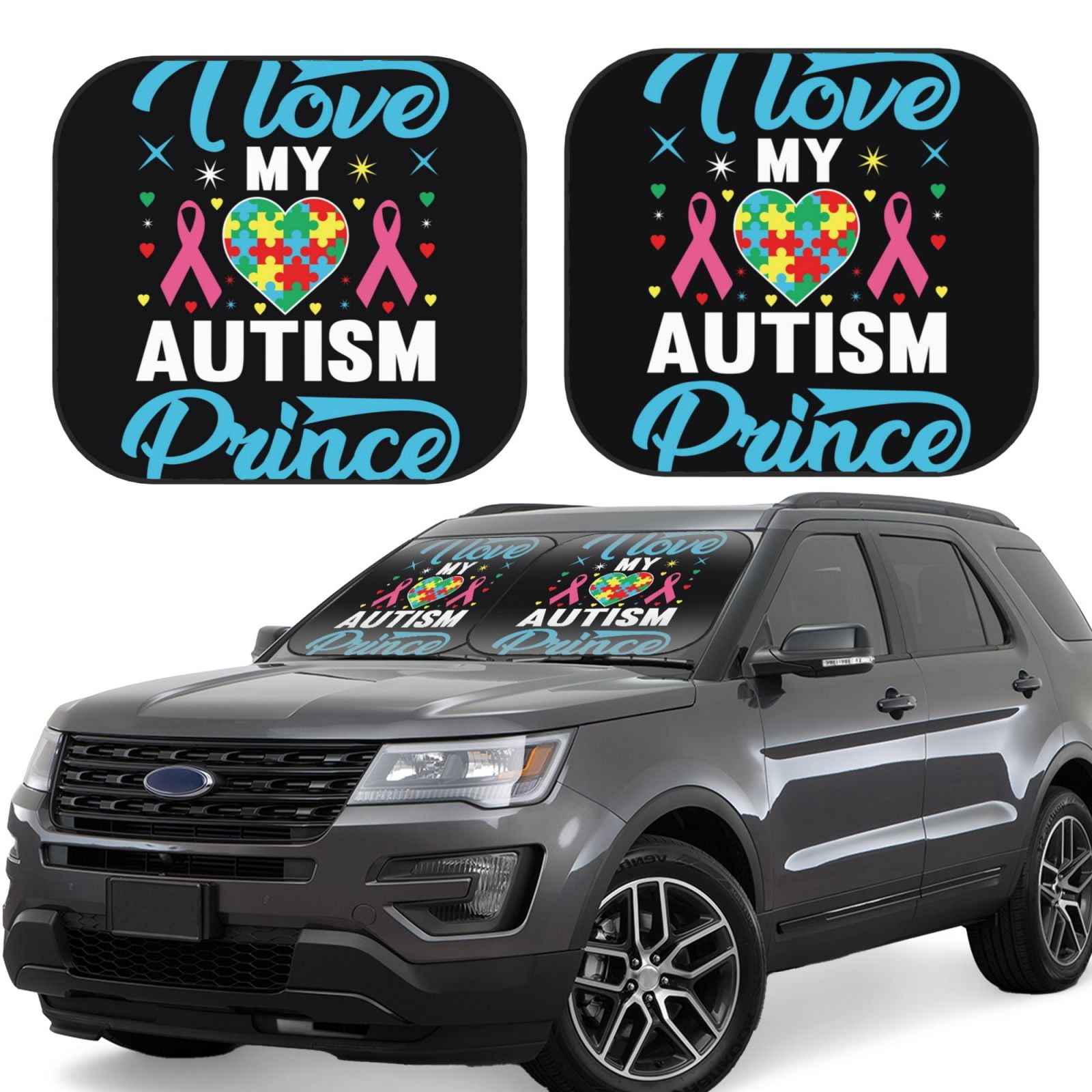 Salouo I Love My Autism Pattern Car Windshield Sun Shade Foldable ...