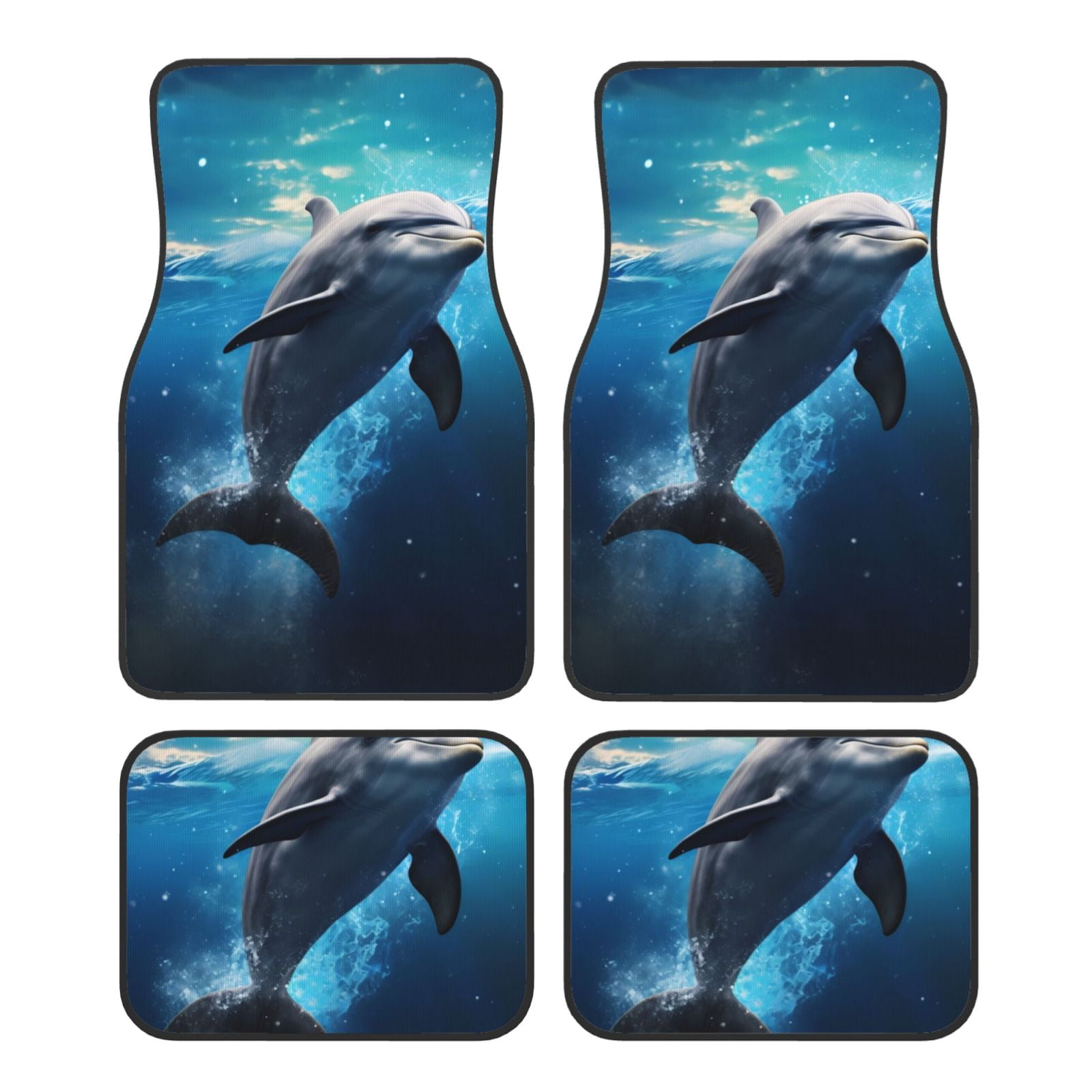 Salouo Ice Blue Ocean Cute Dolphin for 4-Piece Floor Mats, Custom Fit ...