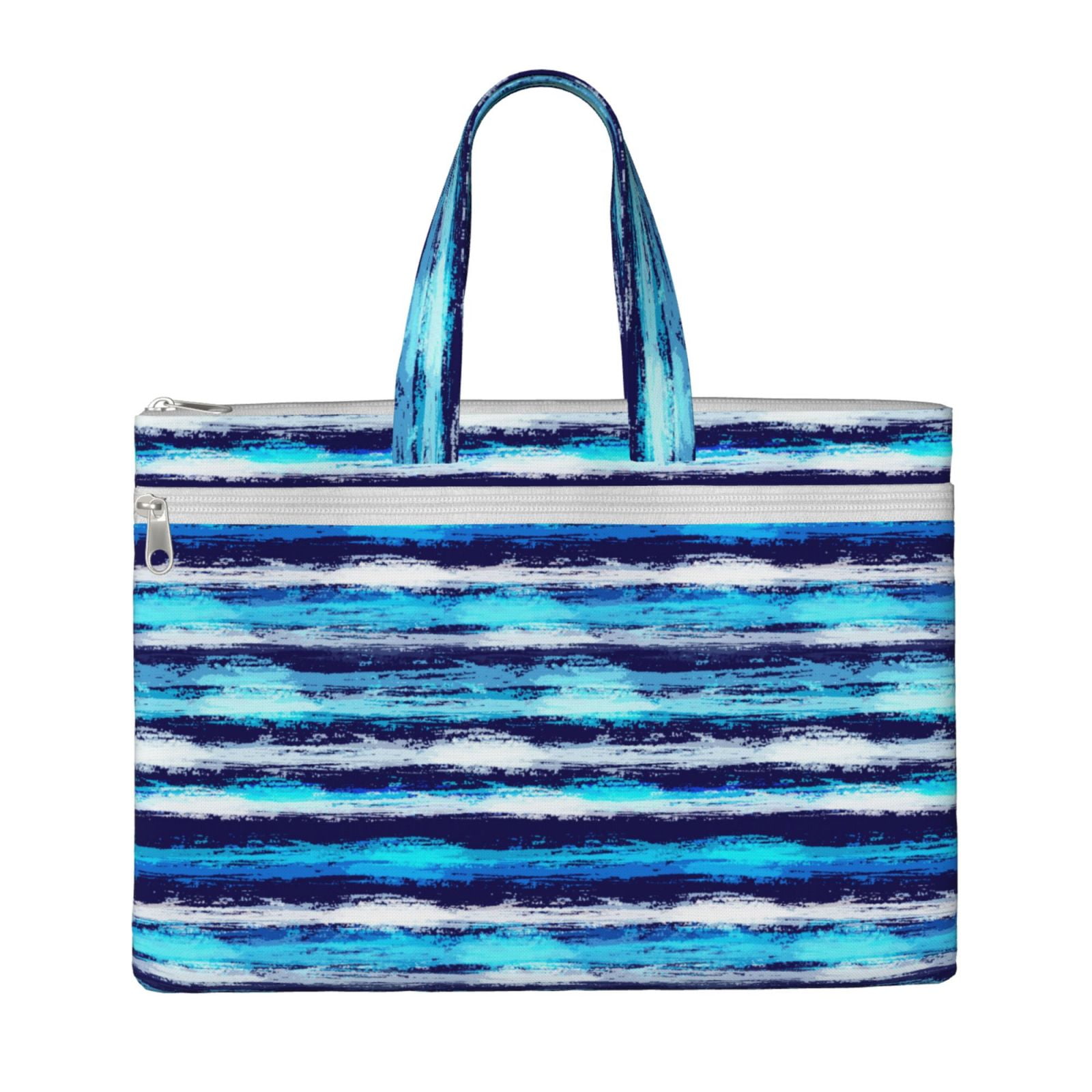 Salouo Ice Blue Stripes for Canvas Tote File Bag, Tote Bag With Zipper ...
