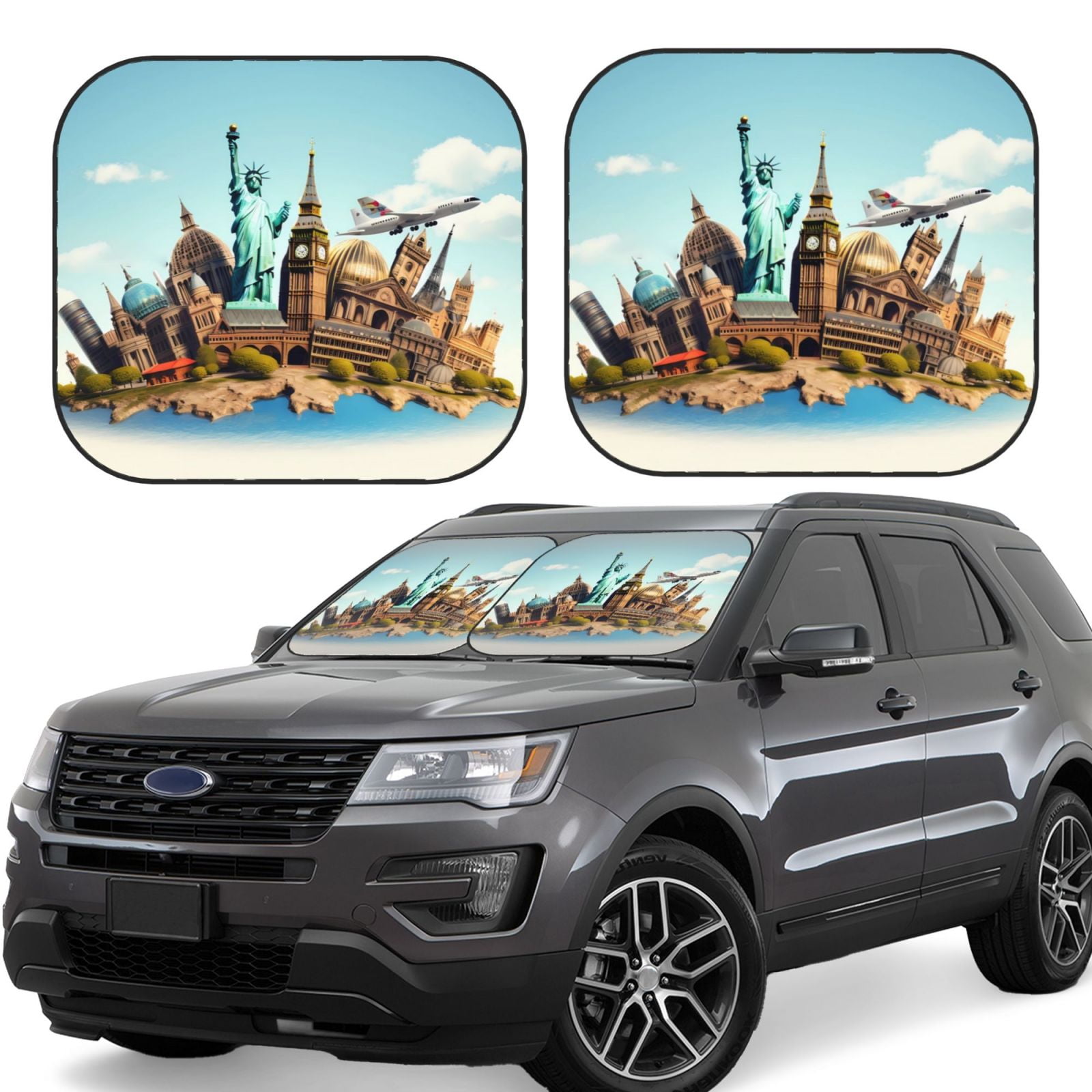 Salouo Iconic Global Landmarks Pattern Car Windshield Sun Shade ...