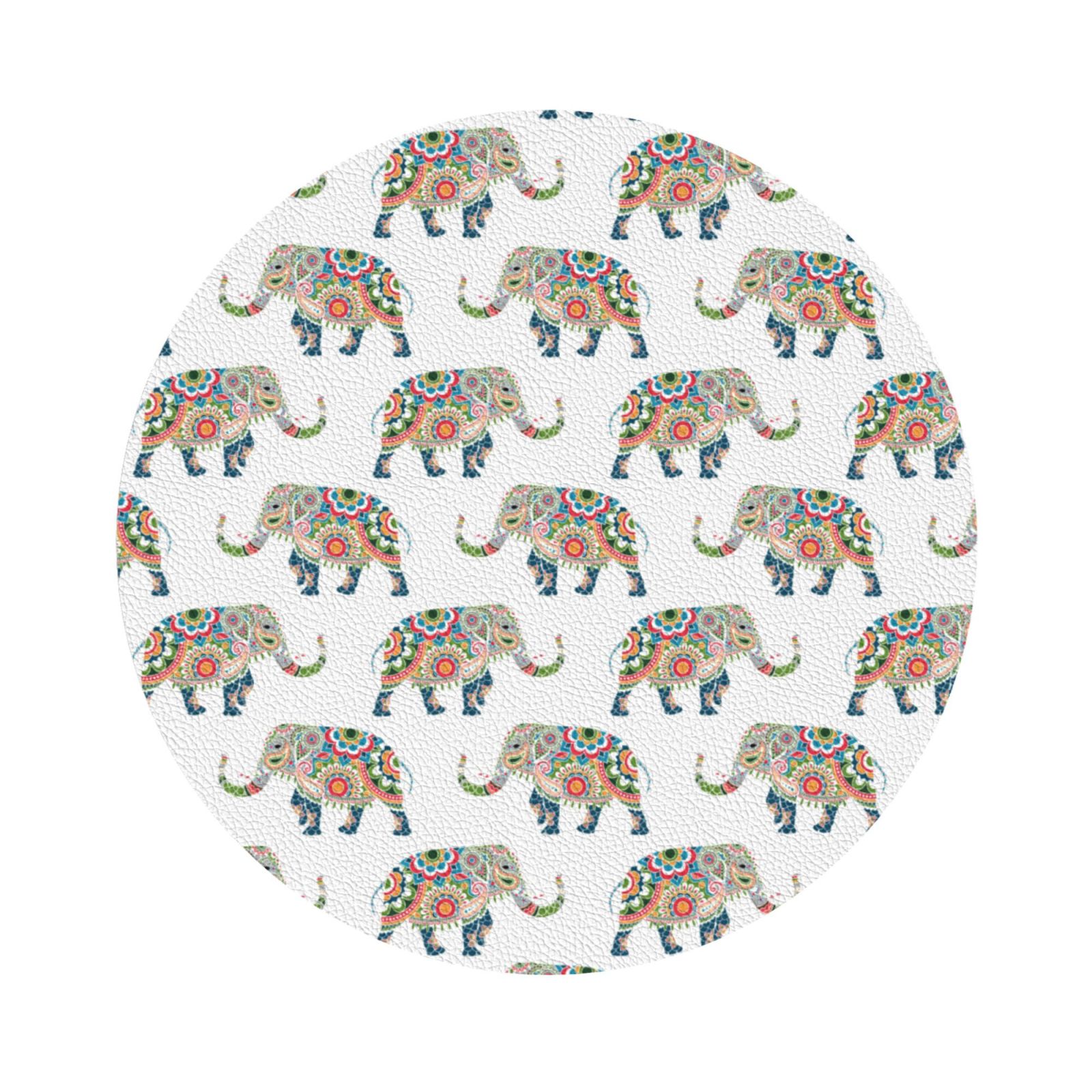 Salouo Indian Elephant Print Round Coaster,Drink Coasters Leather Bar ...