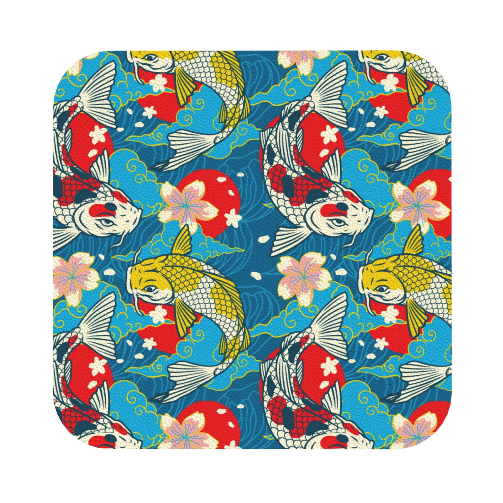 Salouo Japanese Koi Print Round Coaster,Drink Coasters Leather Bar Beer ...