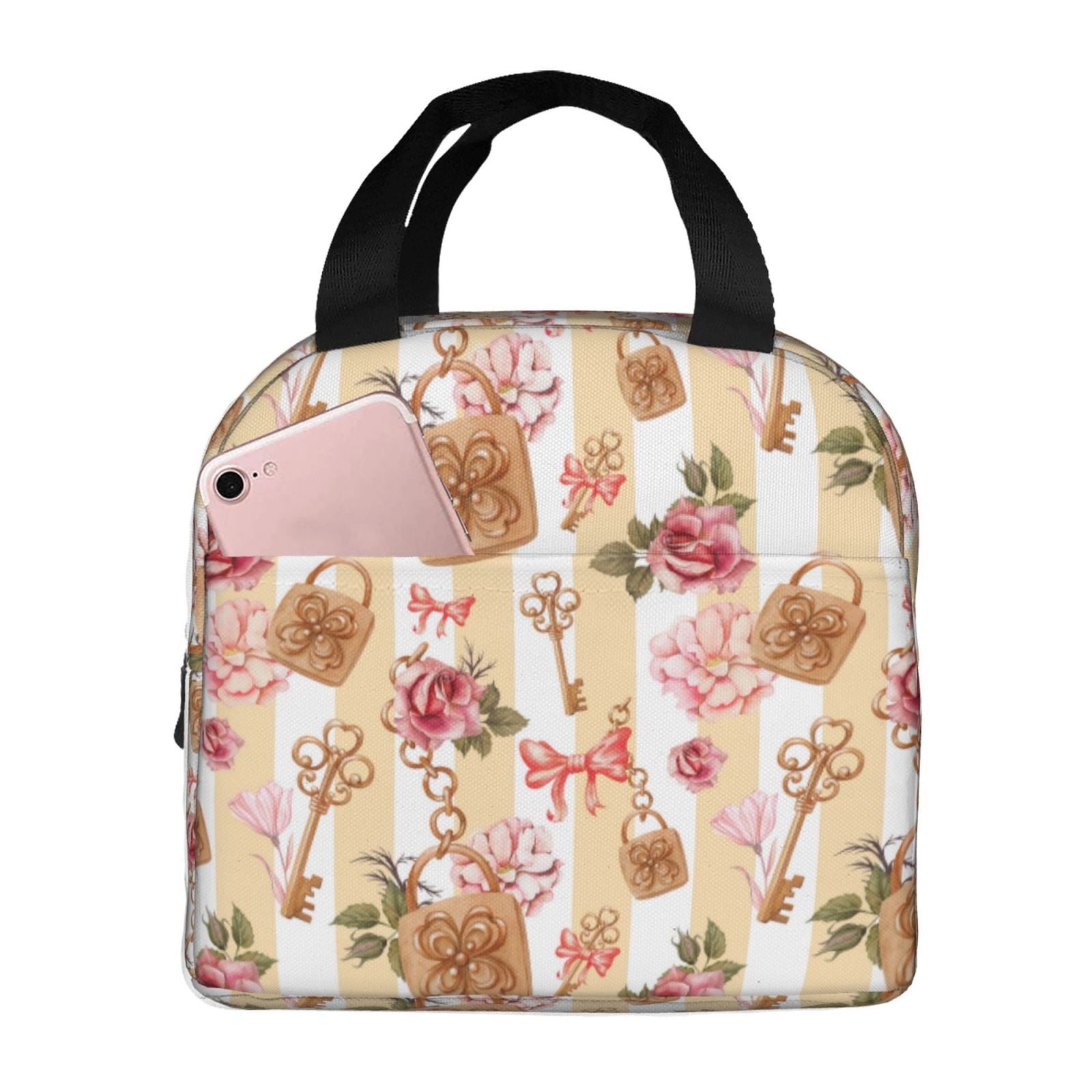 Salouo Key Lock And Flowers for Unisex Lunch Bag Leakproof Lunch Tote ...