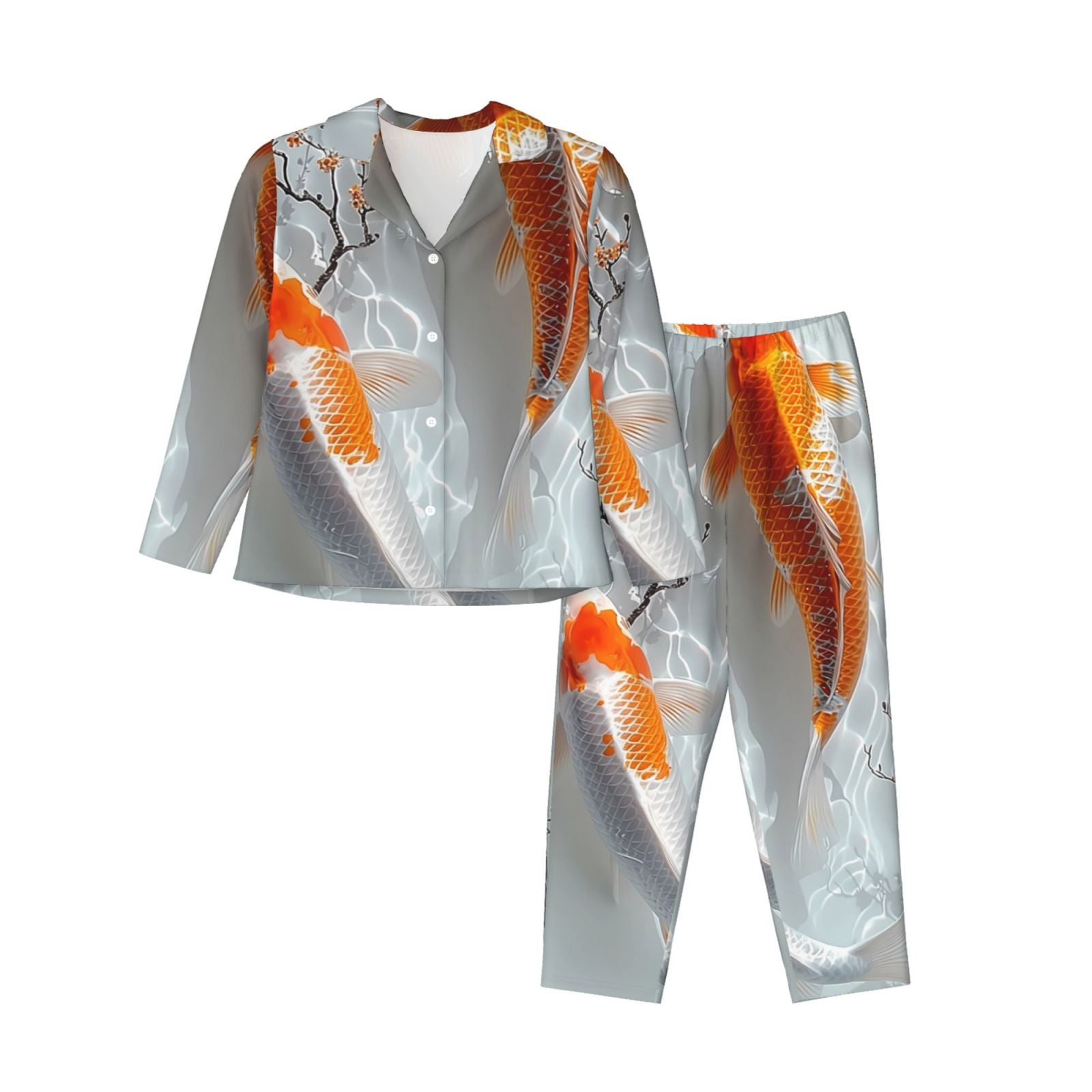 Salouo Koi Fish Water Pattern Women's Pajamas Set Long Sleeve Button ...
