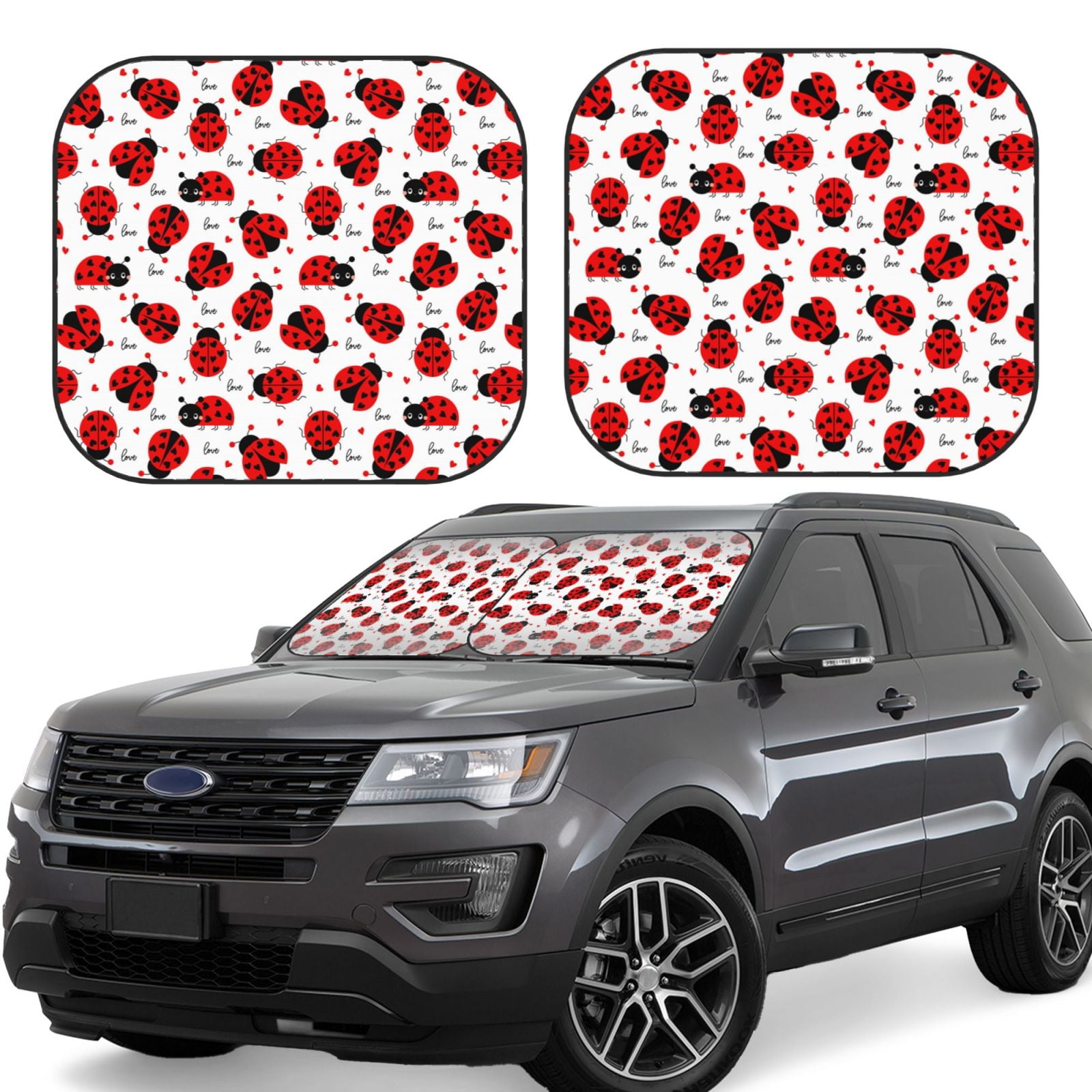 Salouo Ladybug And Heart Pattern Car Windshield Sun Shade Foldable ...