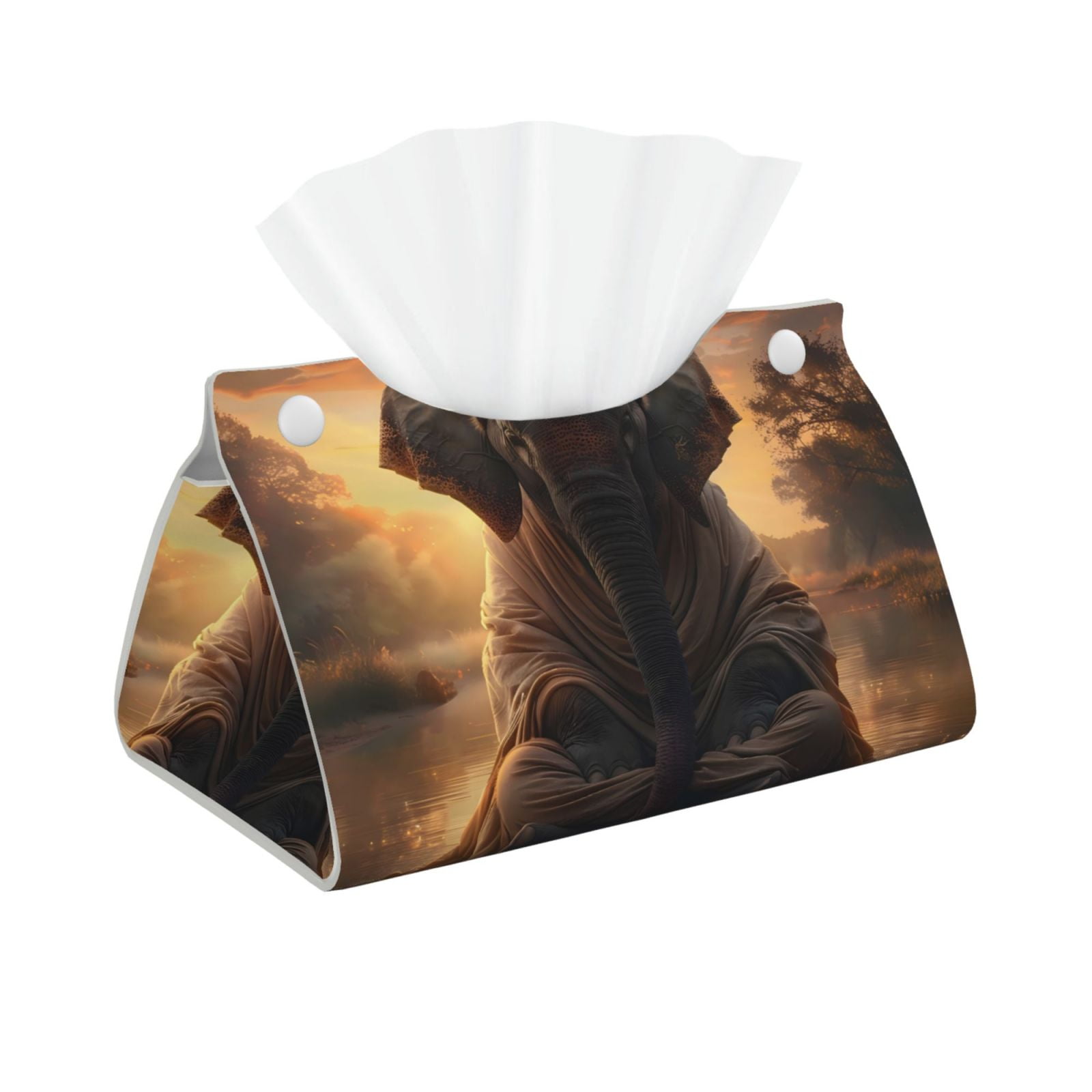 Salouo Lake Meditating Elephant Pattern Long Tissue Box Cover ...