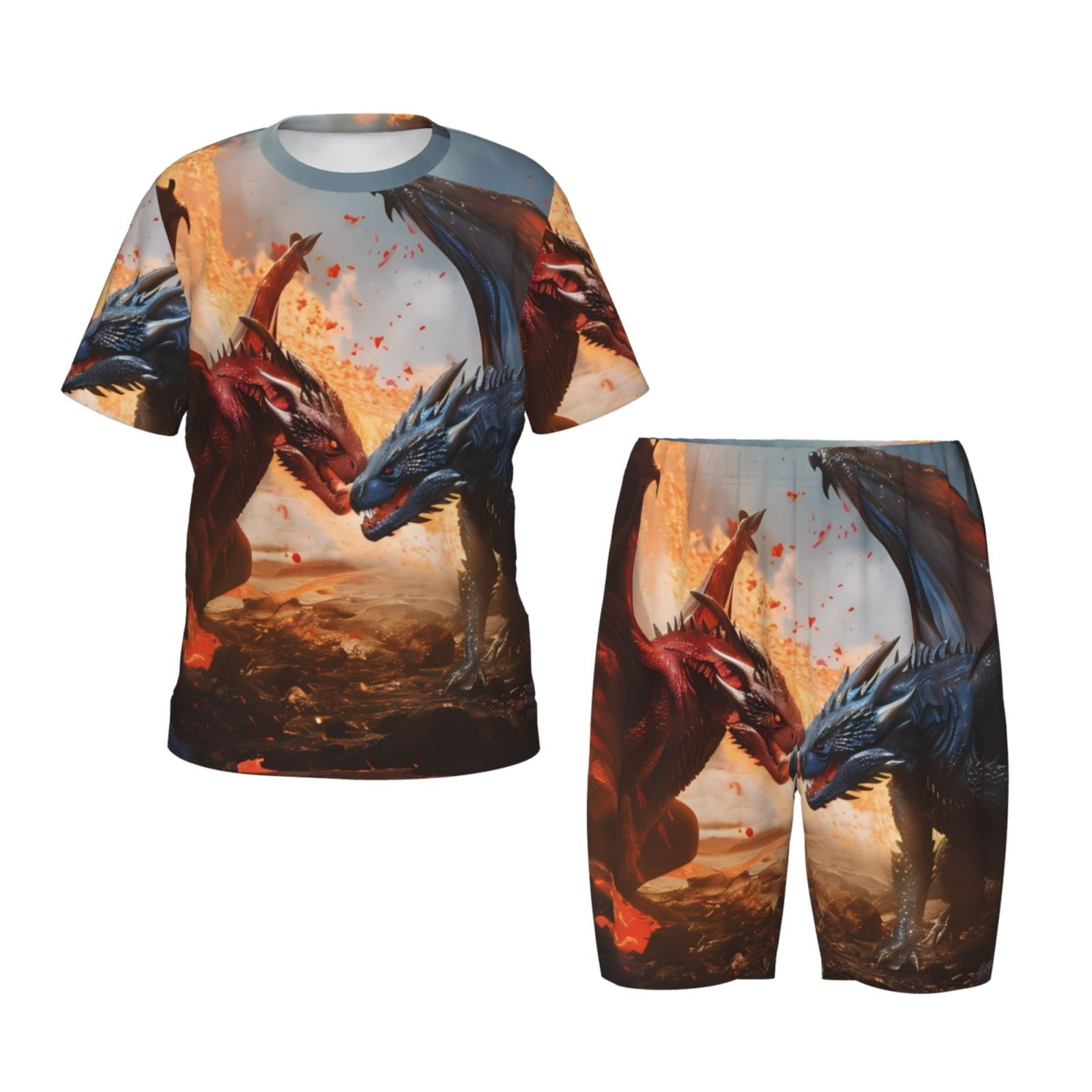 Salouo Lava Dragon Pattern Short-Sleeved Pajamas Set for Children, Kid ...