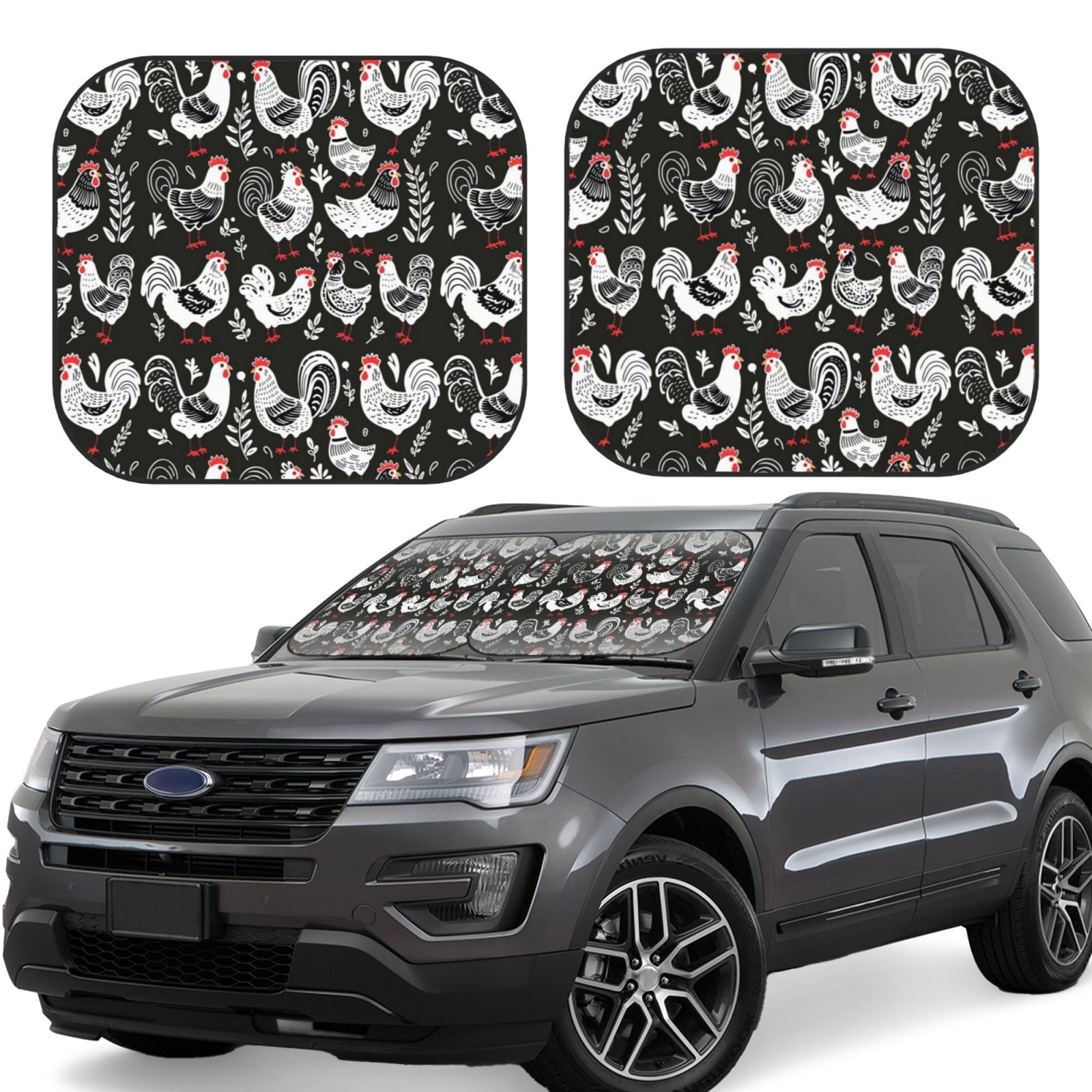 Salouo Laying Hens And Roosters Pattern Car Windshield Sun Shade ...