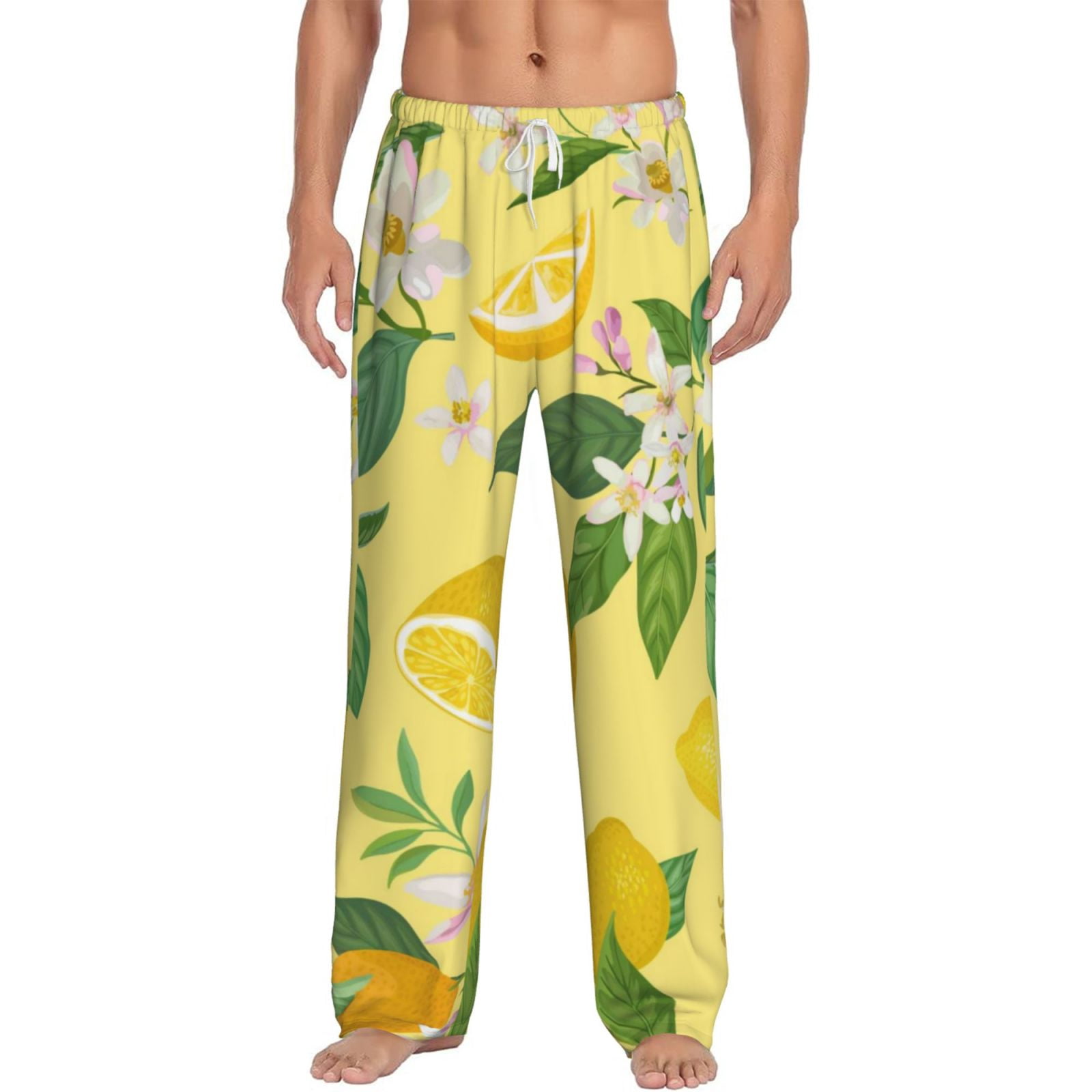 Salouo Lemon Print Pajama Pants for Men, Lounge Pants Elastic Waistband ...
