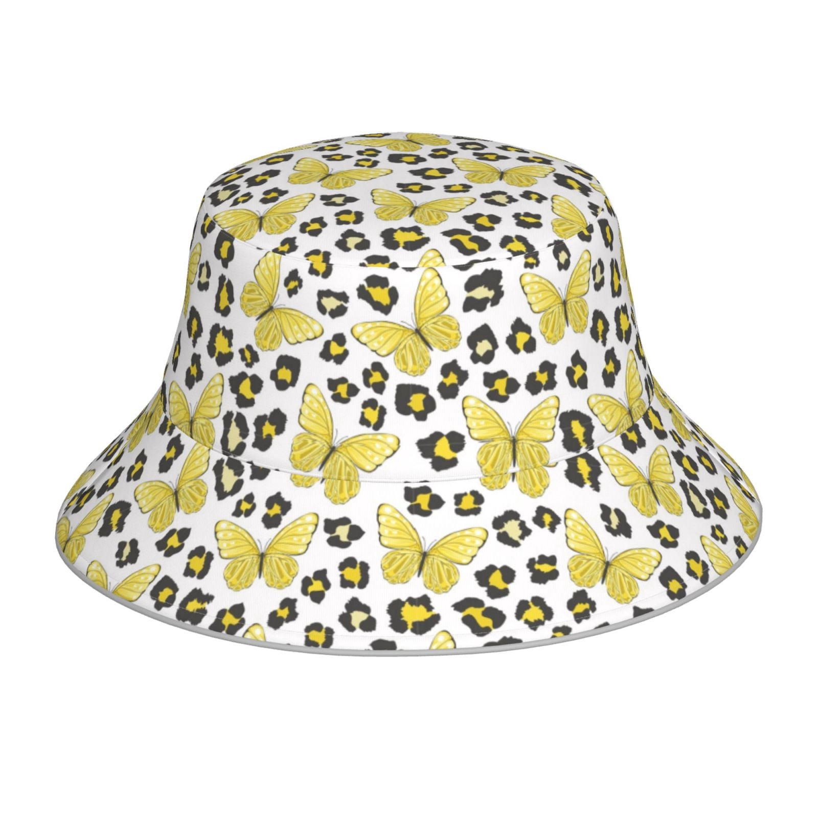 Salouo Leopard And Butterfly Print Unisex Bucket Hat, Outdoor Summer ...