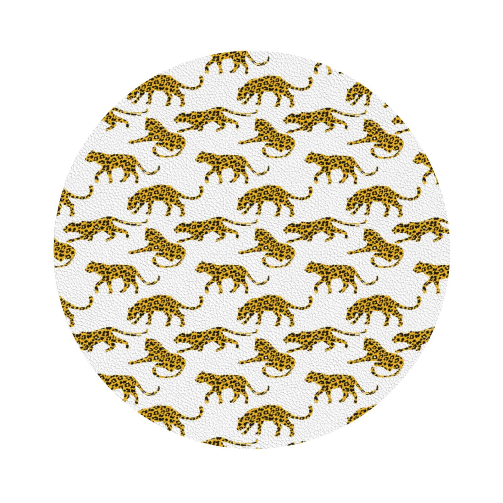 Salouo Leopard Print Print Round Coaster,Drink Coasters Leather Bar ...