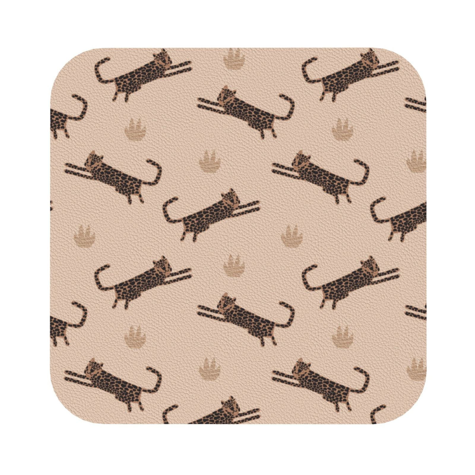 Salouo Leopard Print Print Round Coaster,Drink Coasters Leather Bar ...