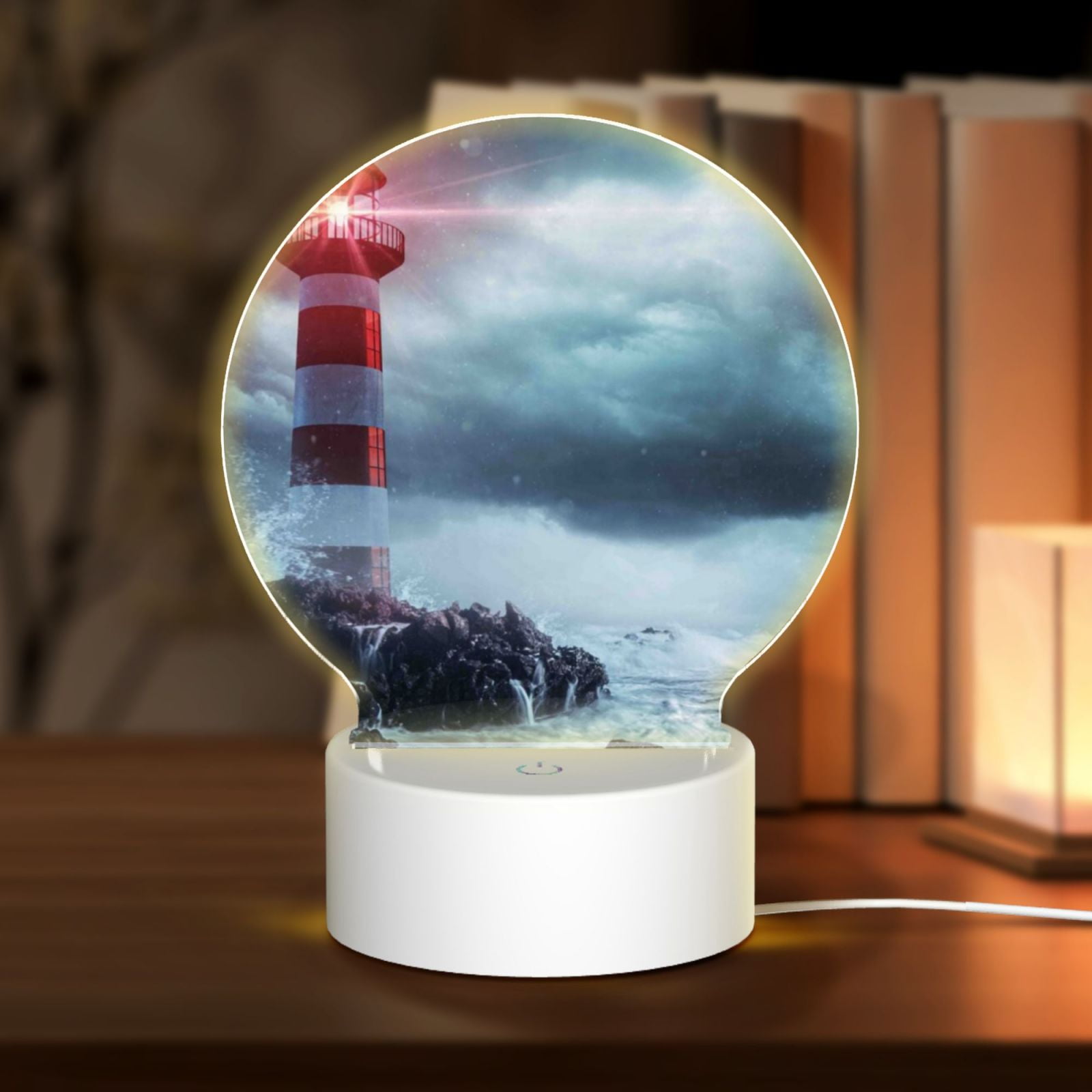 Salouo Lighthouse in a Stormy Sea for Round Acrylic Night Light ...