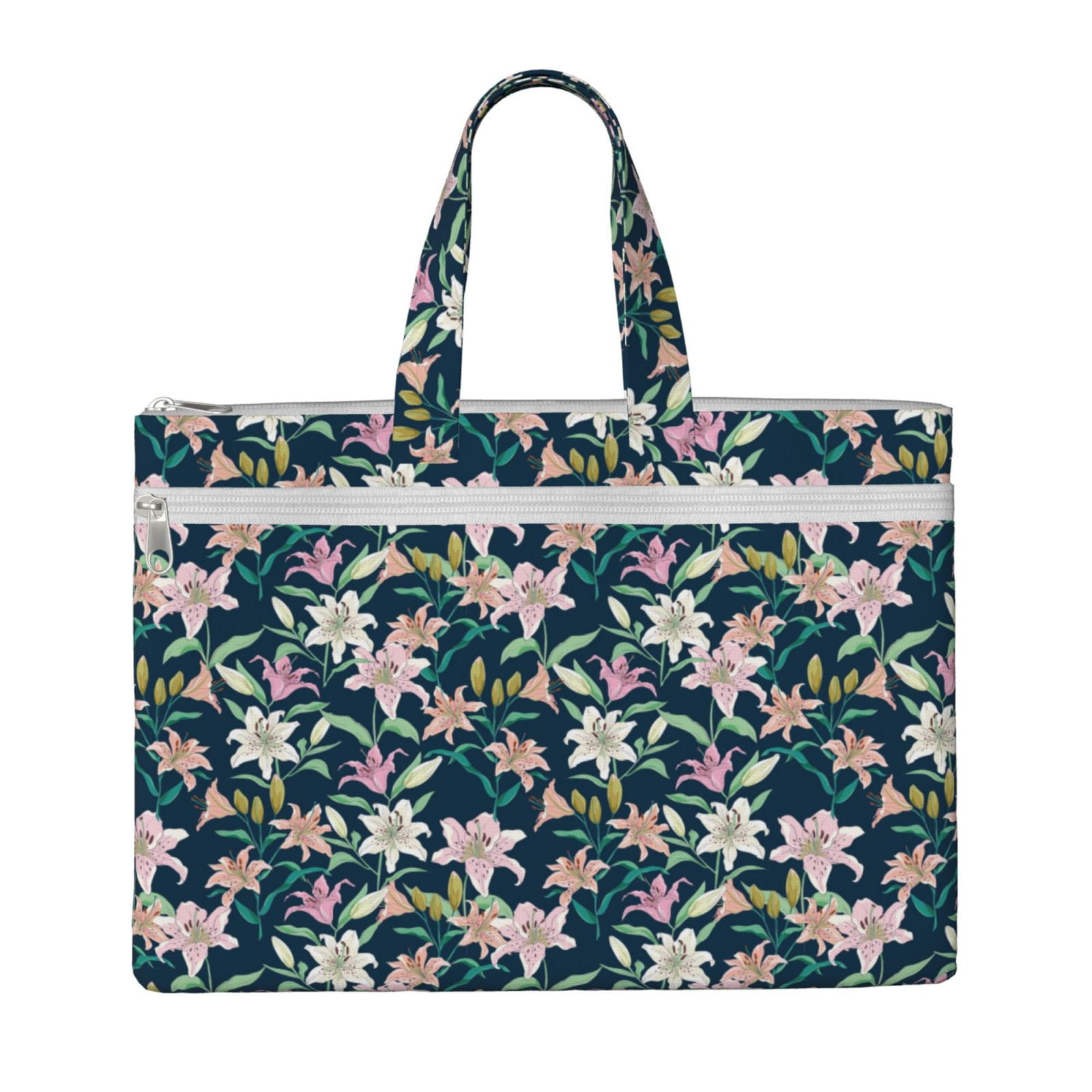 Salouo Lilies Flowers for Canvas Tote File Bag, Tote Bag With Zipper ...