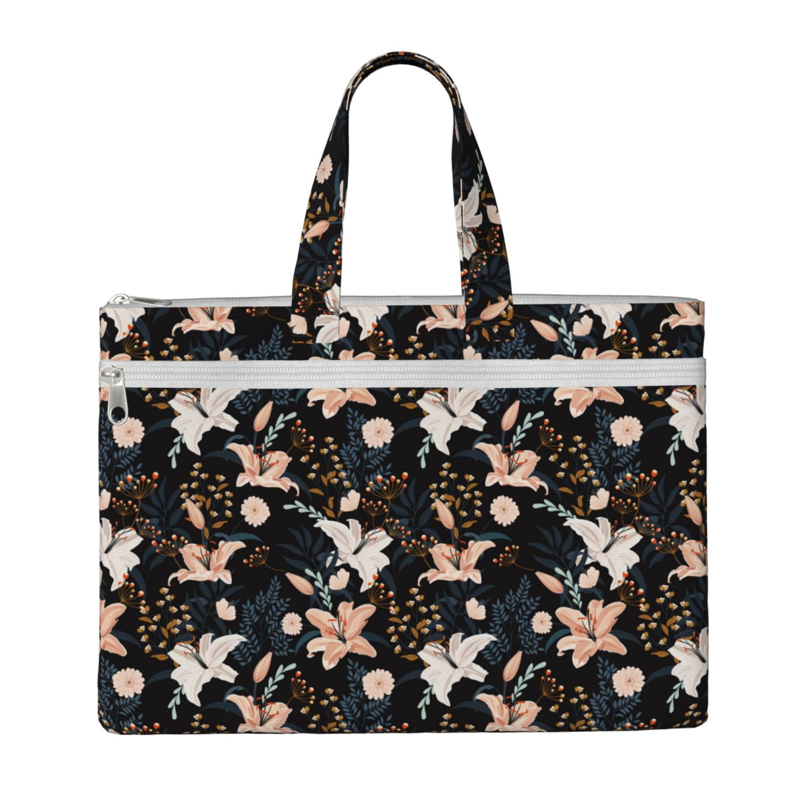 Salouo Lilies Flowers for Canvas Tote File Bag, Tote Bag With Zipper ...