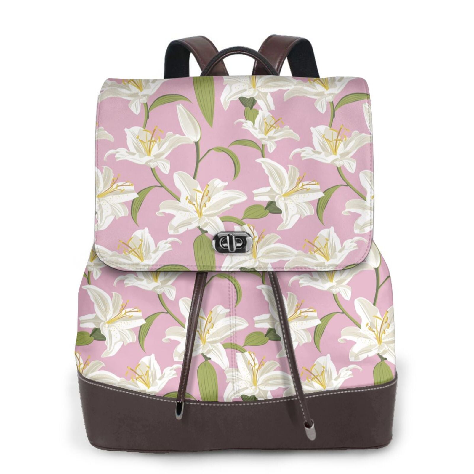 Salouo Lilies Flowers Pattern PU Leather Backpack,Purse for Women ...