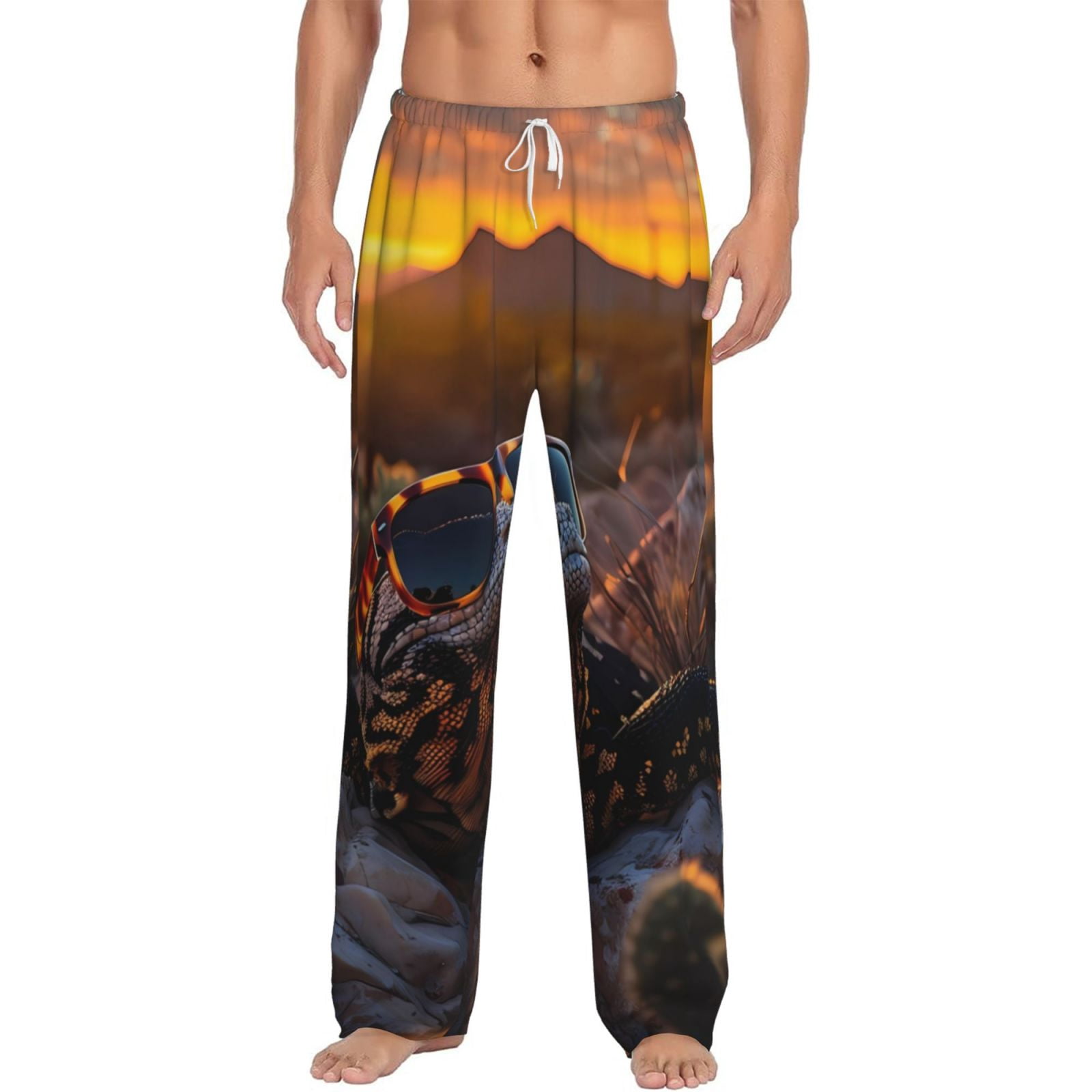 Salouo Lizard With Sunglasses Sunset Print Pajama Pants for Men, Lounge ...