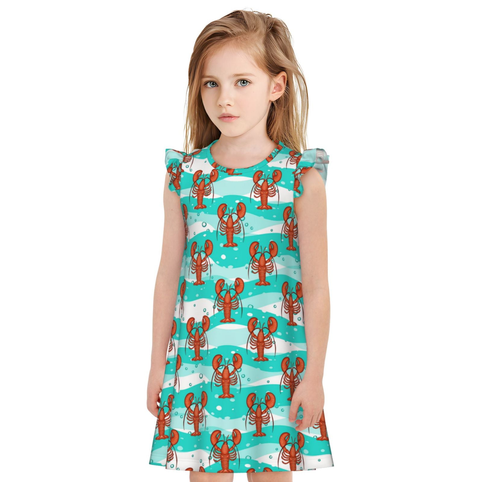 Salouo Lobsters Of Turquoise Waves Print Nightgowns for Girls,Cute kid ...