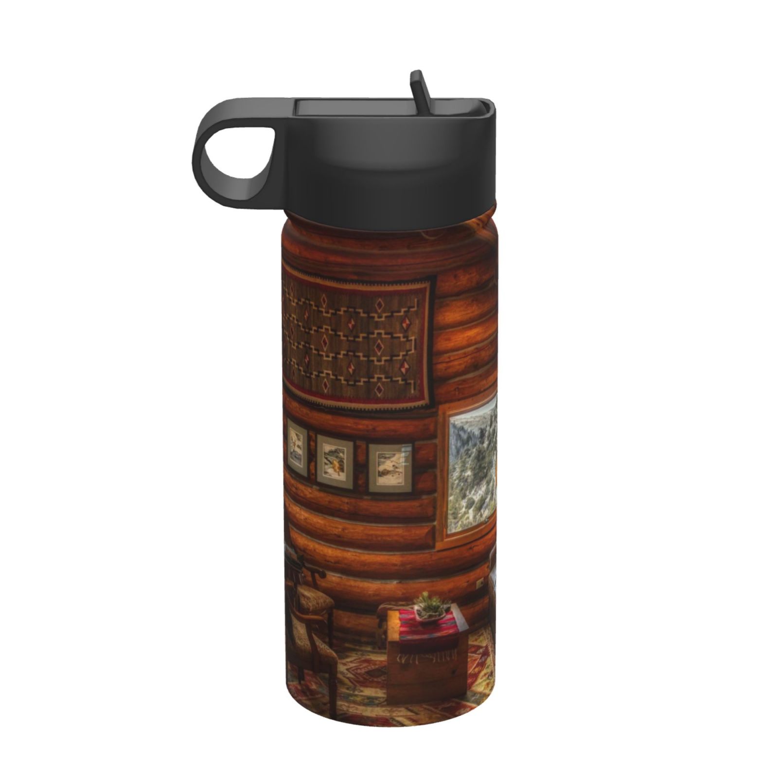 Salouo Log Cabin Inside Pattern 18 oz Water Bottle With Straw,Stainless Steel Sports Water Cup ...