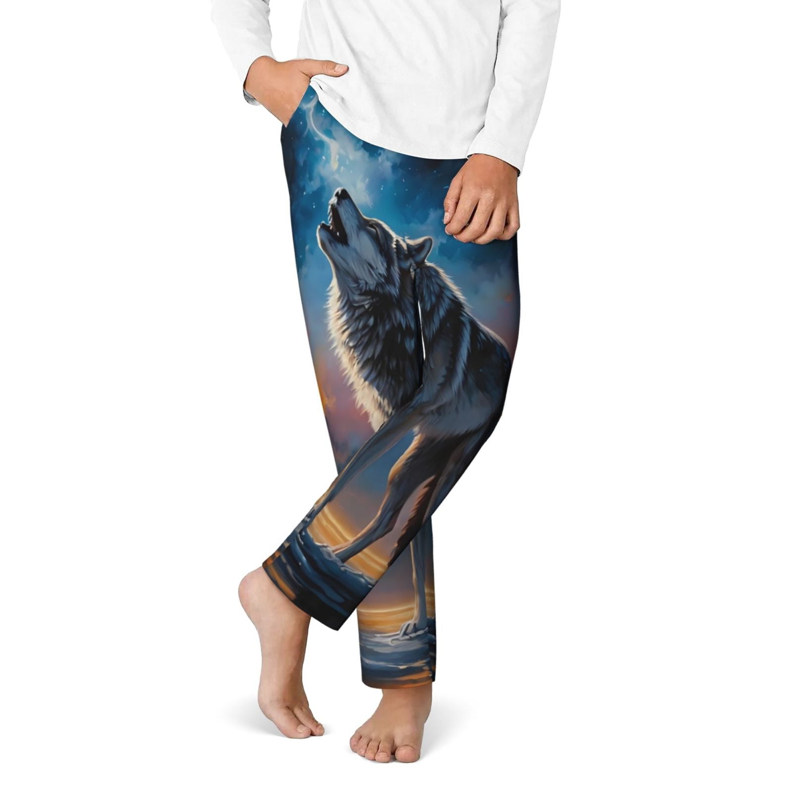 Salouo Lonely Night Sky Wolf Pattern Boys Pajama Pants,Long Sleep Pants ...