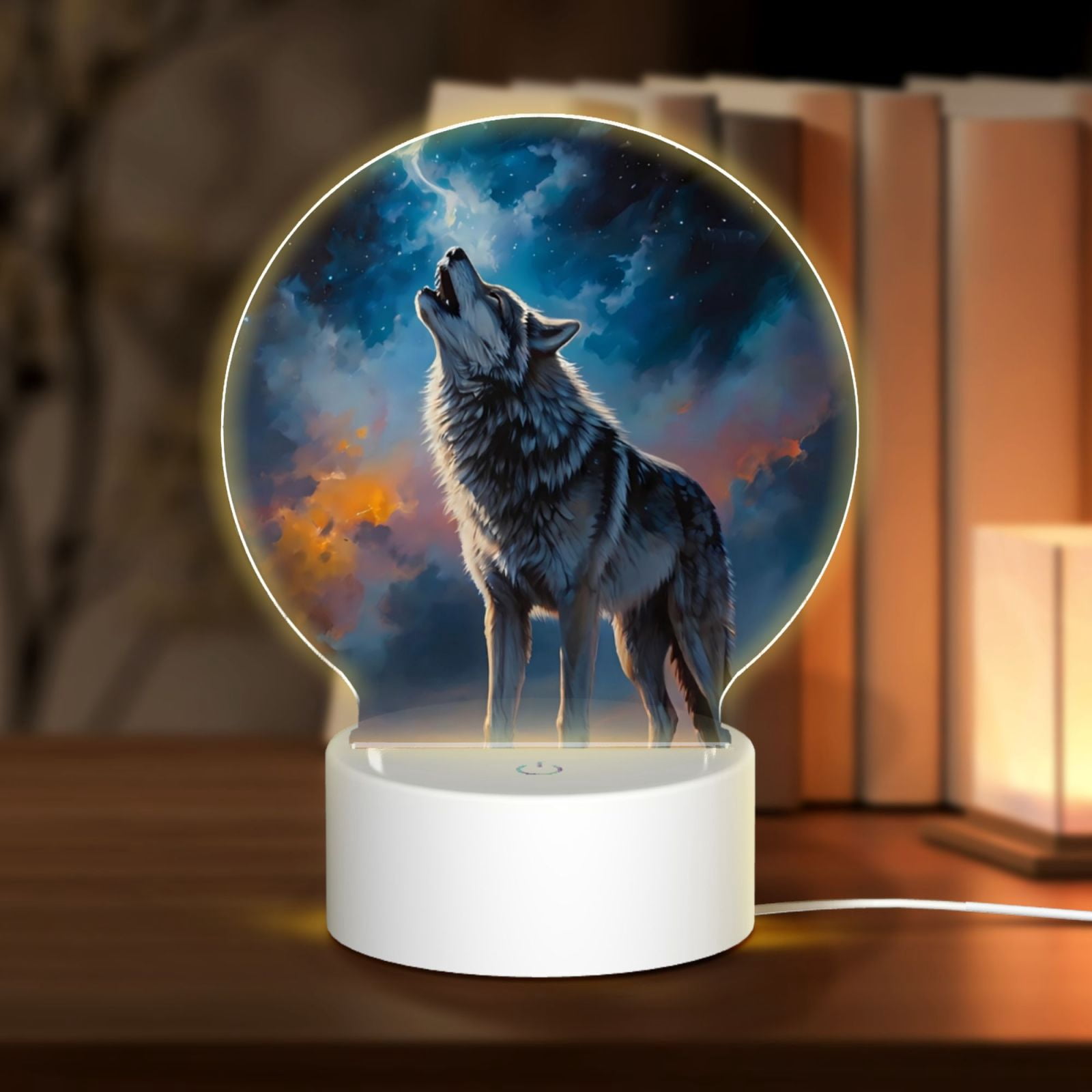 Salouo Lonely Night Sky Wolf for Round Acrylic Night Light - Acrylic ...