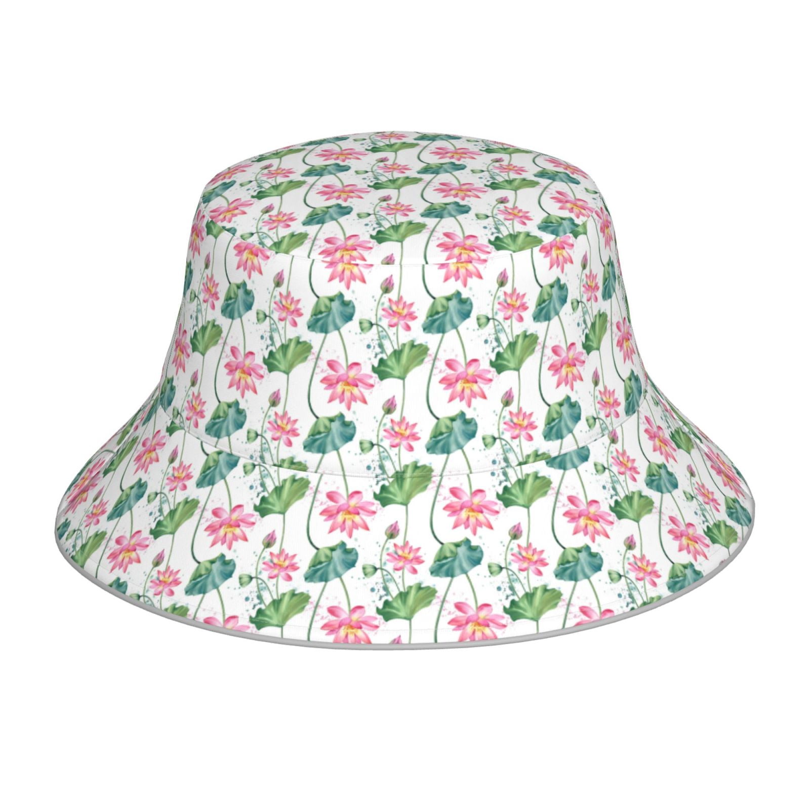 Salouo Lotus Flower Print Unisex Bucket Hat, Outdoor Summer Beach ...