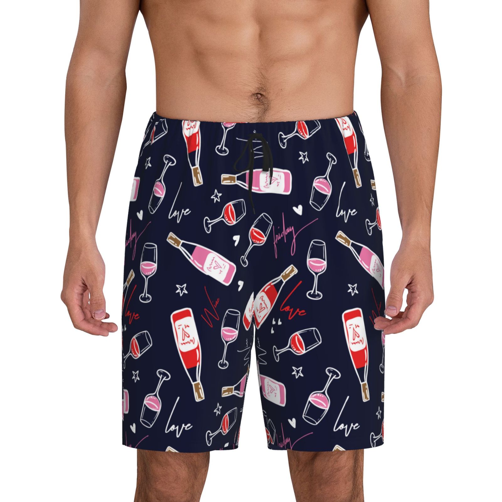 Salouo Love Wine Pattern Men's Sleep Pajama Shorts,Pajama Bottoms ...