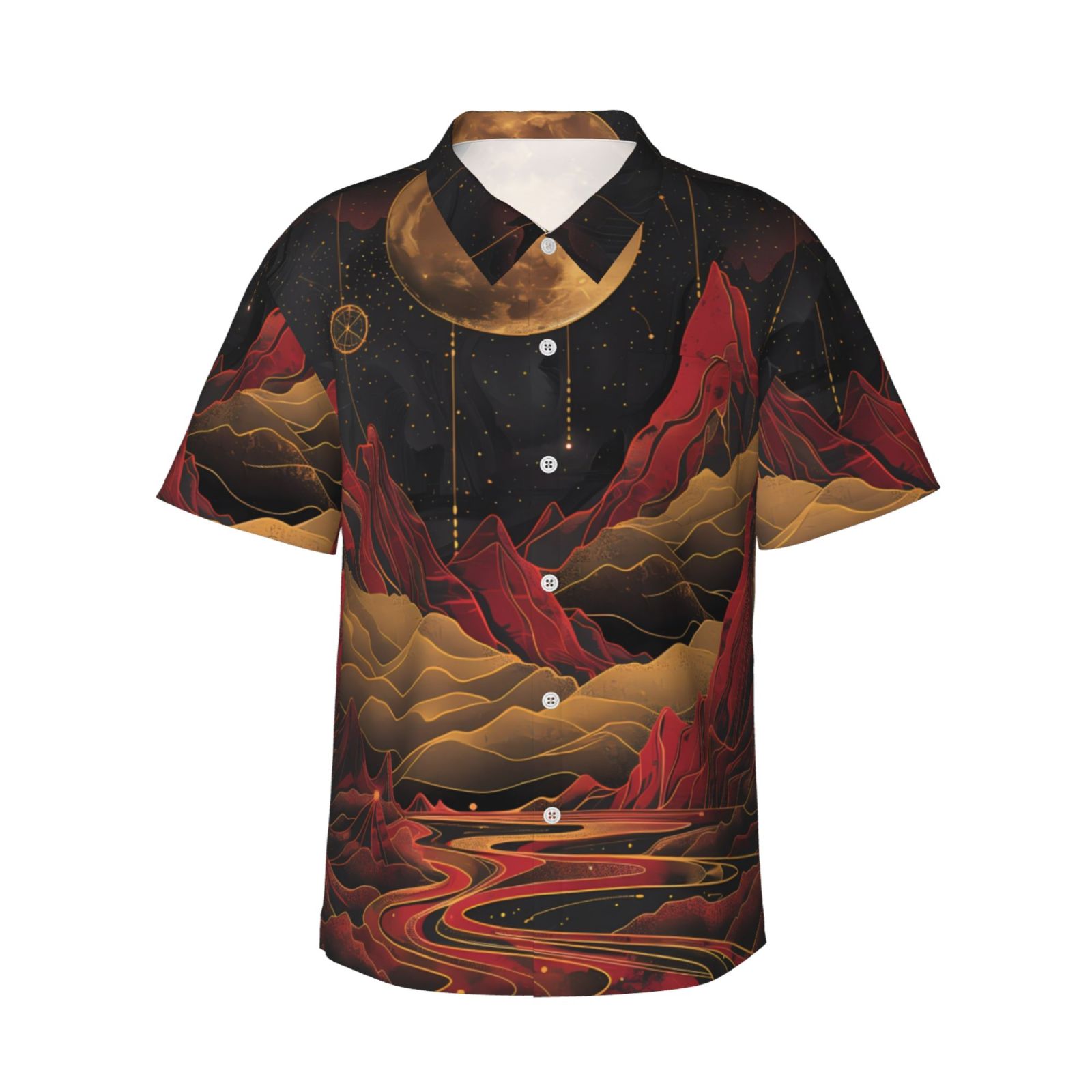 Salouo Lunar Mountains Golden Rivers for Hawaiian Shirt for Men,Summer ...