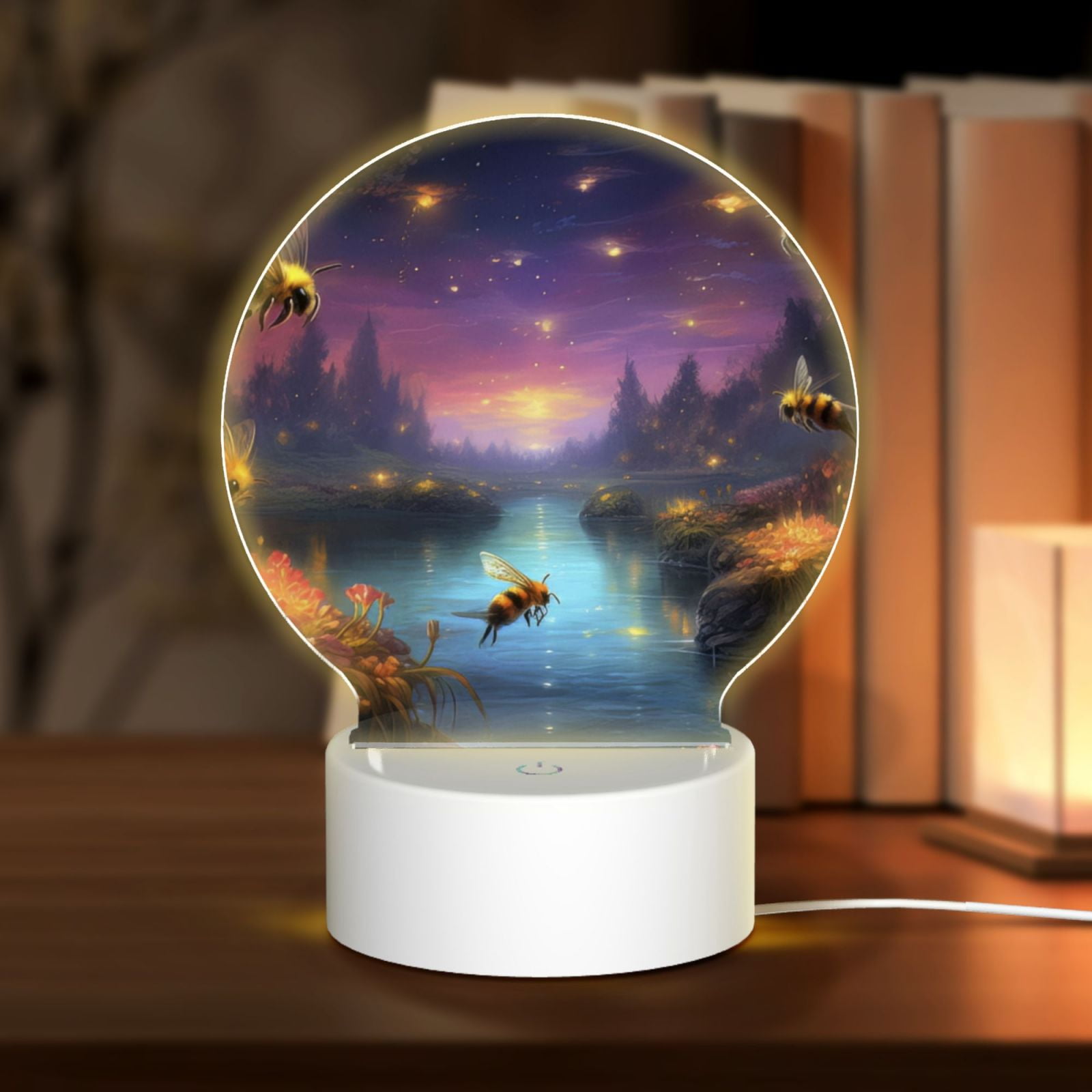 Salouo Magical Bees Twilight River for Round Acrylic Night Light ...