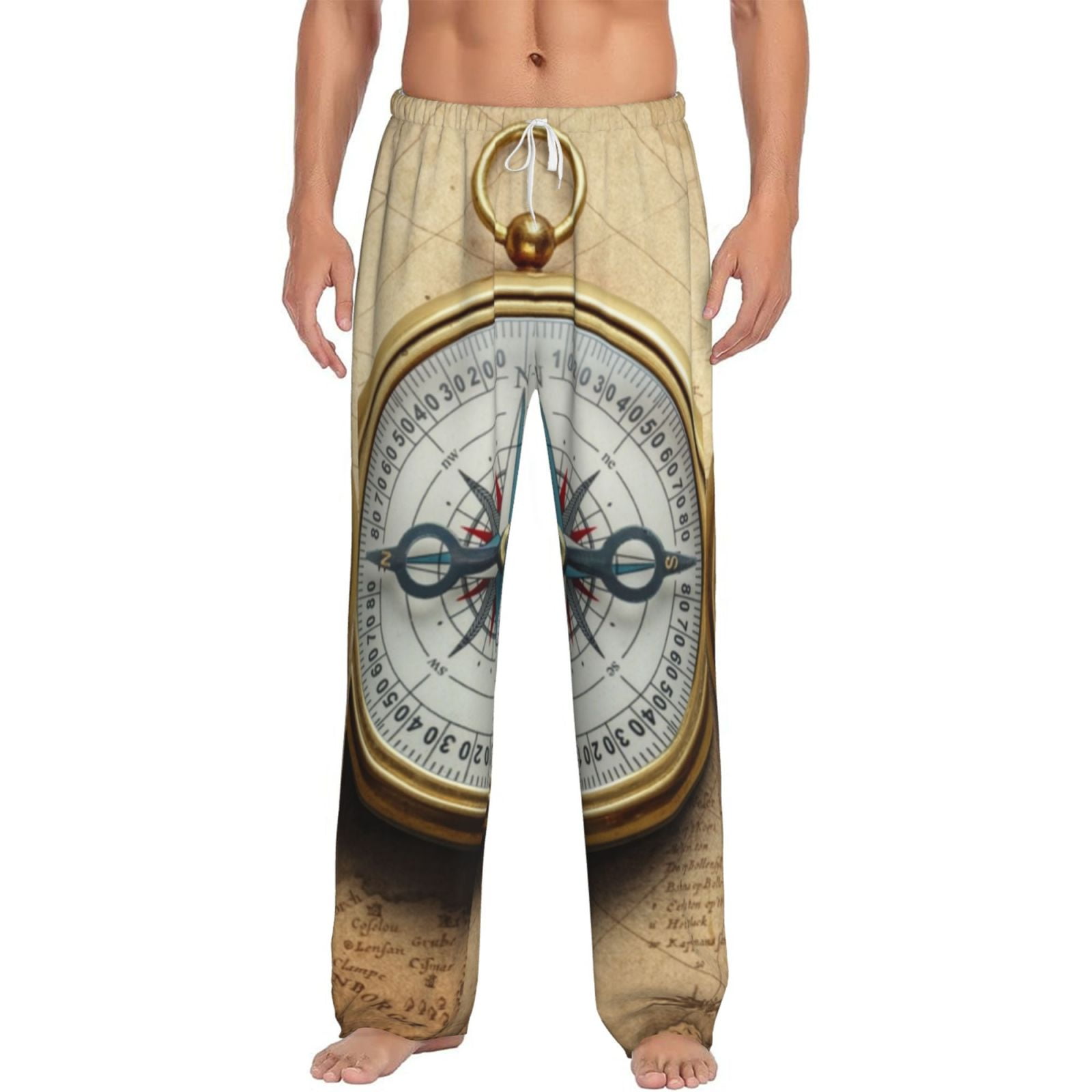 Salouo Magnetic Old Compass On World Map Print Pajama Pants for Men ...