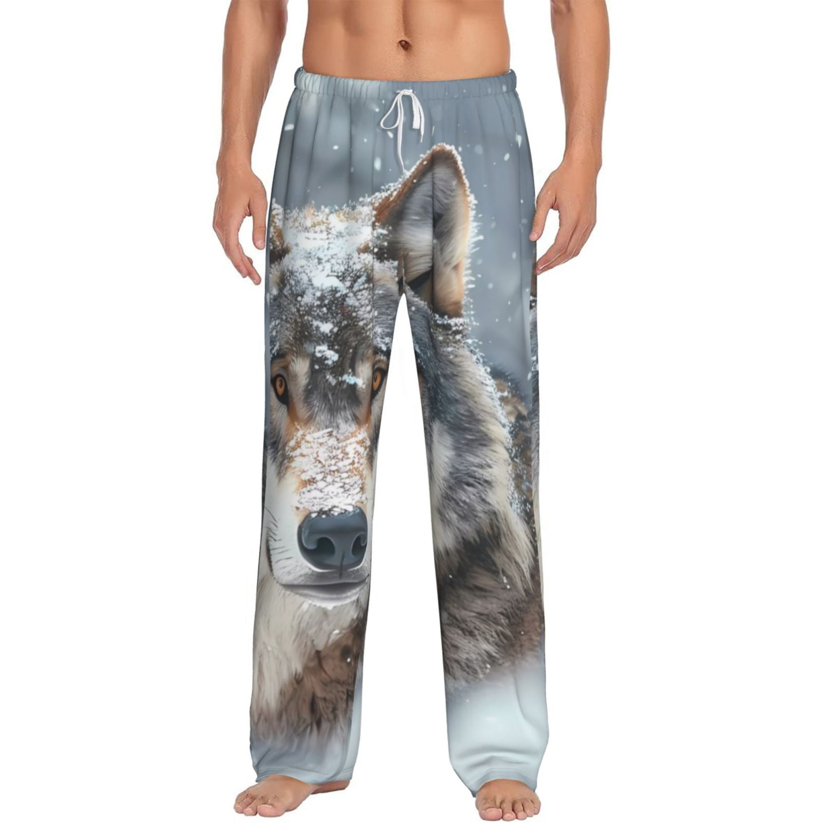 Salouo Majestic Snowy Wolf Print Pajama Pants for Men, Lounge Pants ...