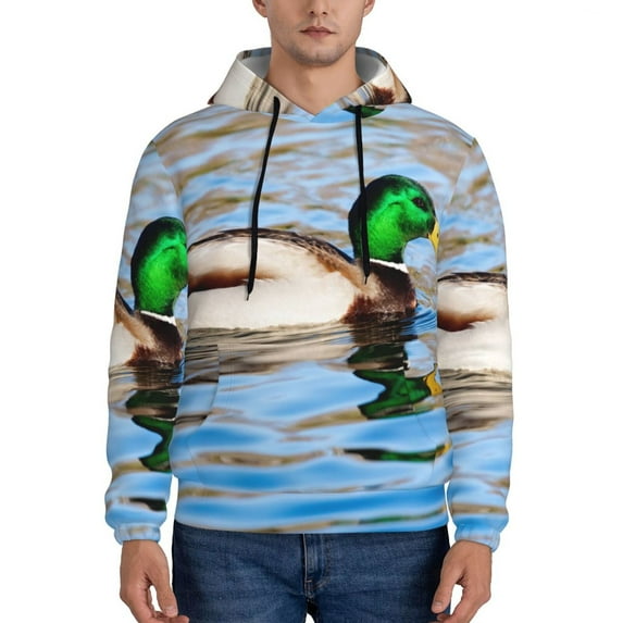 Salouo Mallard Duck Swimming In A River Pattern Men's Fall Hoodie ...