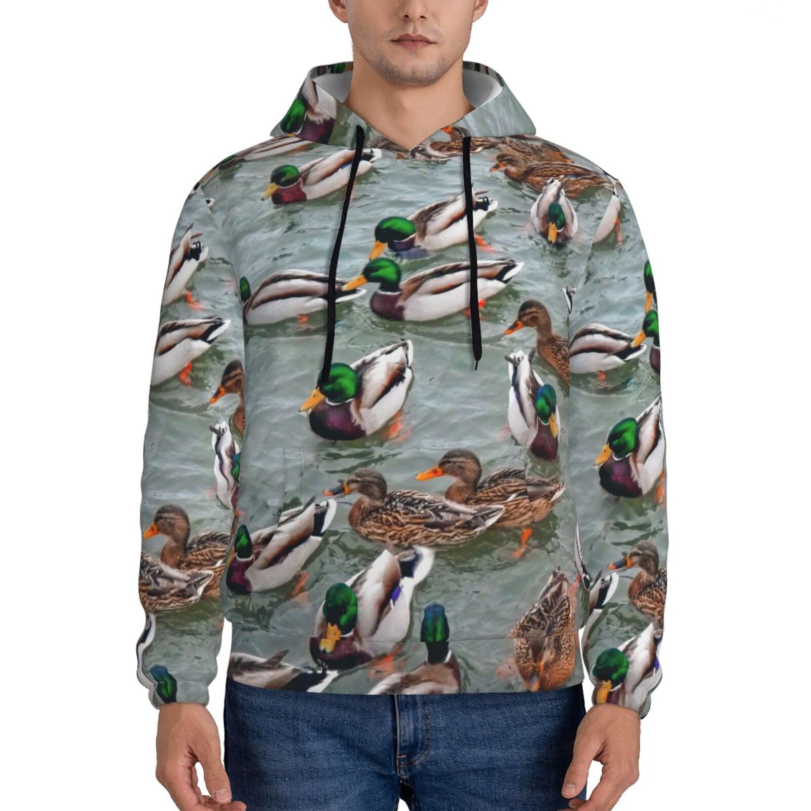 Salouo Mallard Ducks Swimming Pattern Men's Fall Hoodie Sweatshirt ...