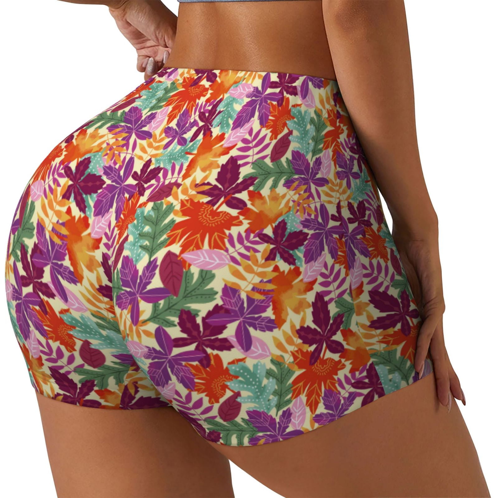 Salouo Maple Leaves Print Women's Athletic Shorts,Booty Shorts Biker ...