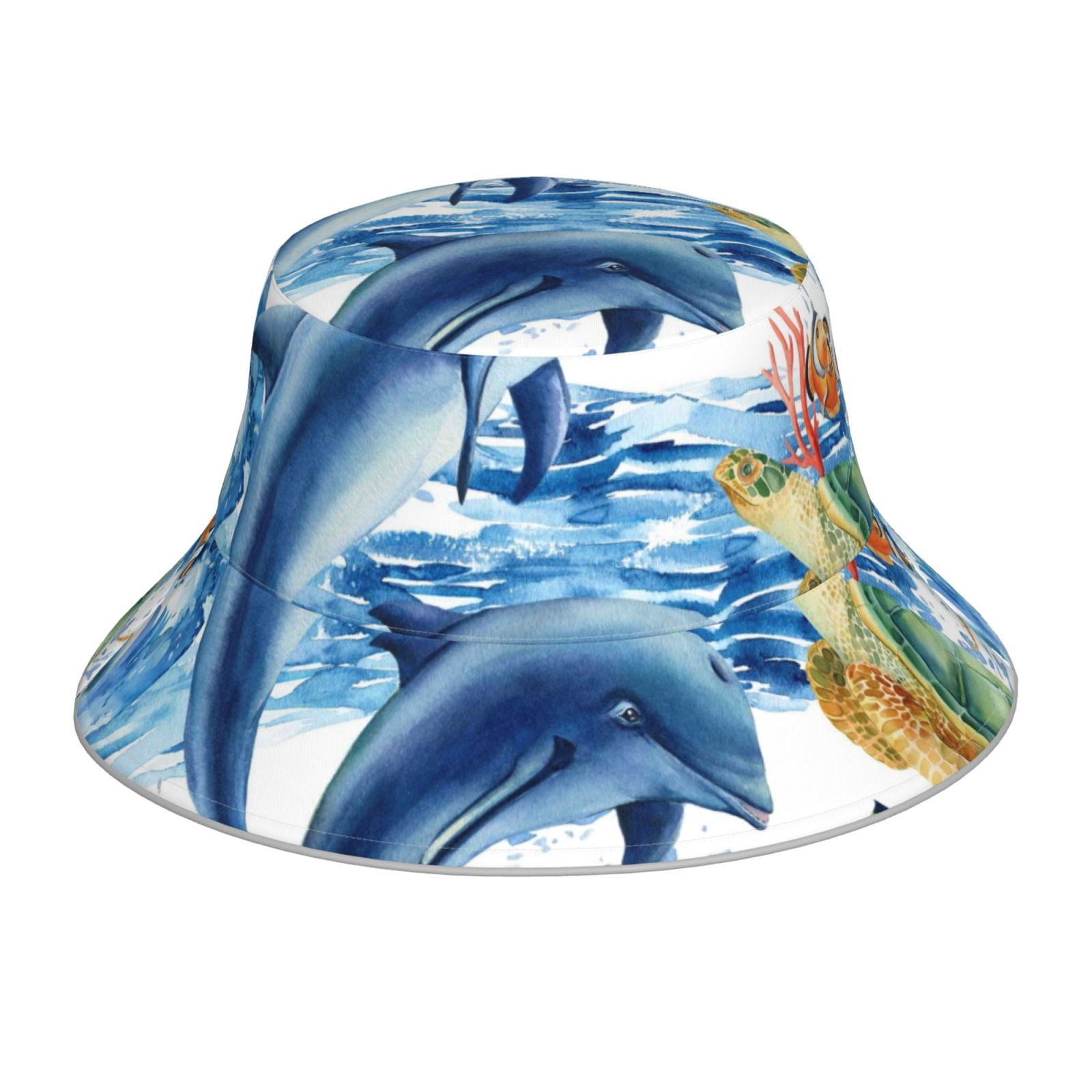 Salouo Marine Animals Print Unisex Bucket Hat, Outdoor Summer Beach ...