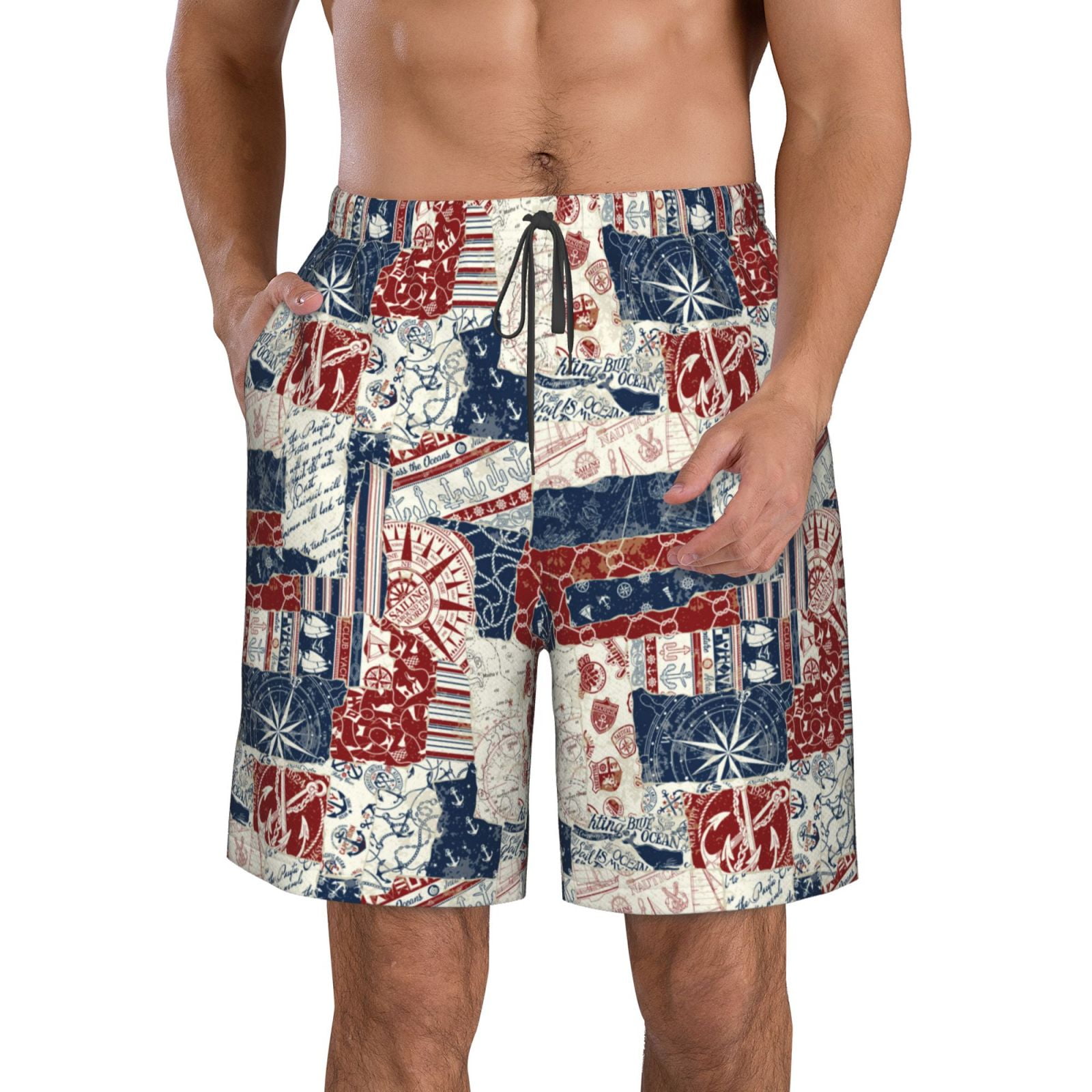 Salouo Marine Sailing Pattern Swim Trunks for Men,Men's Hawaiian ...