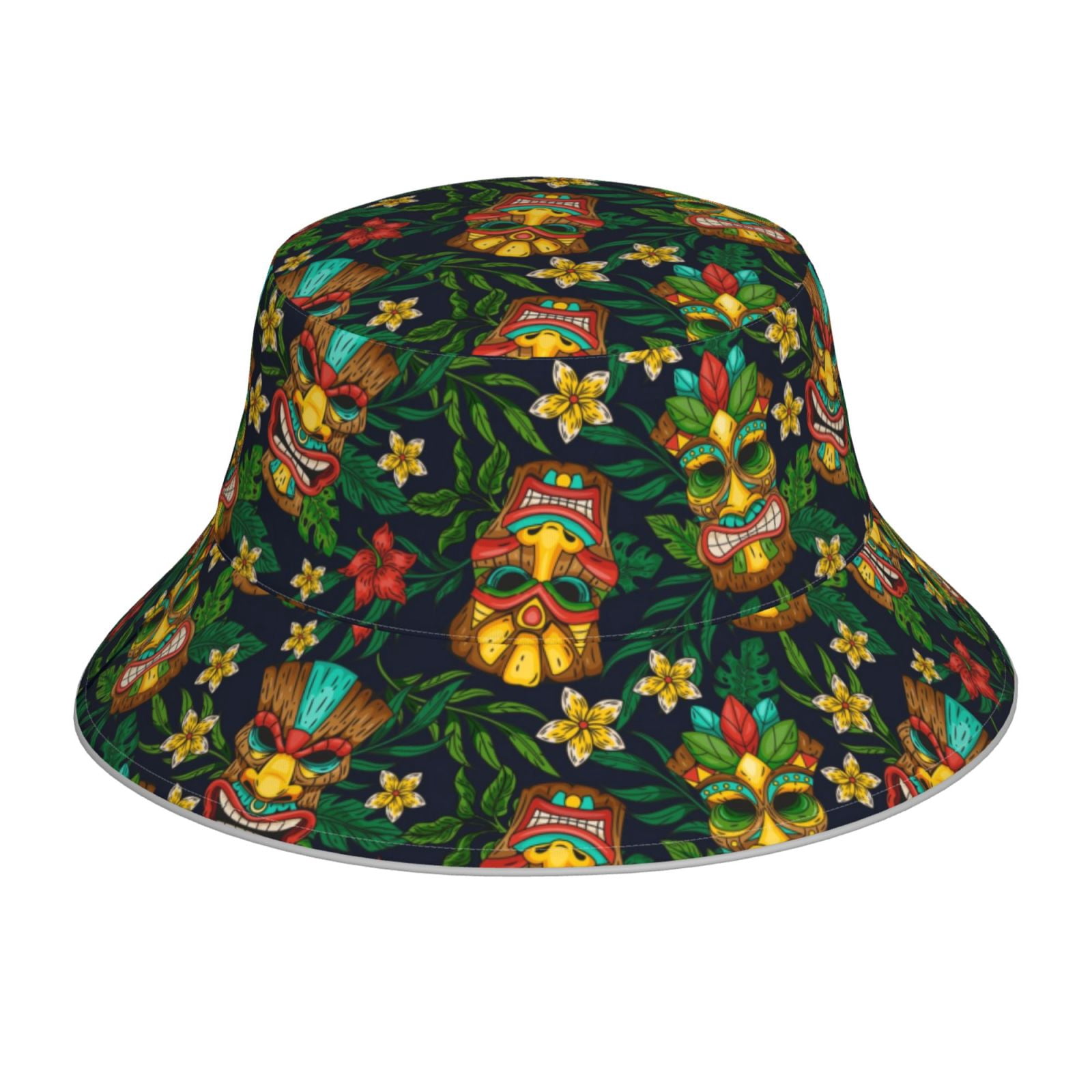 Salouo Mask Tropical Flower Print Unisex Bucket Hat, Outdoor Summer ...