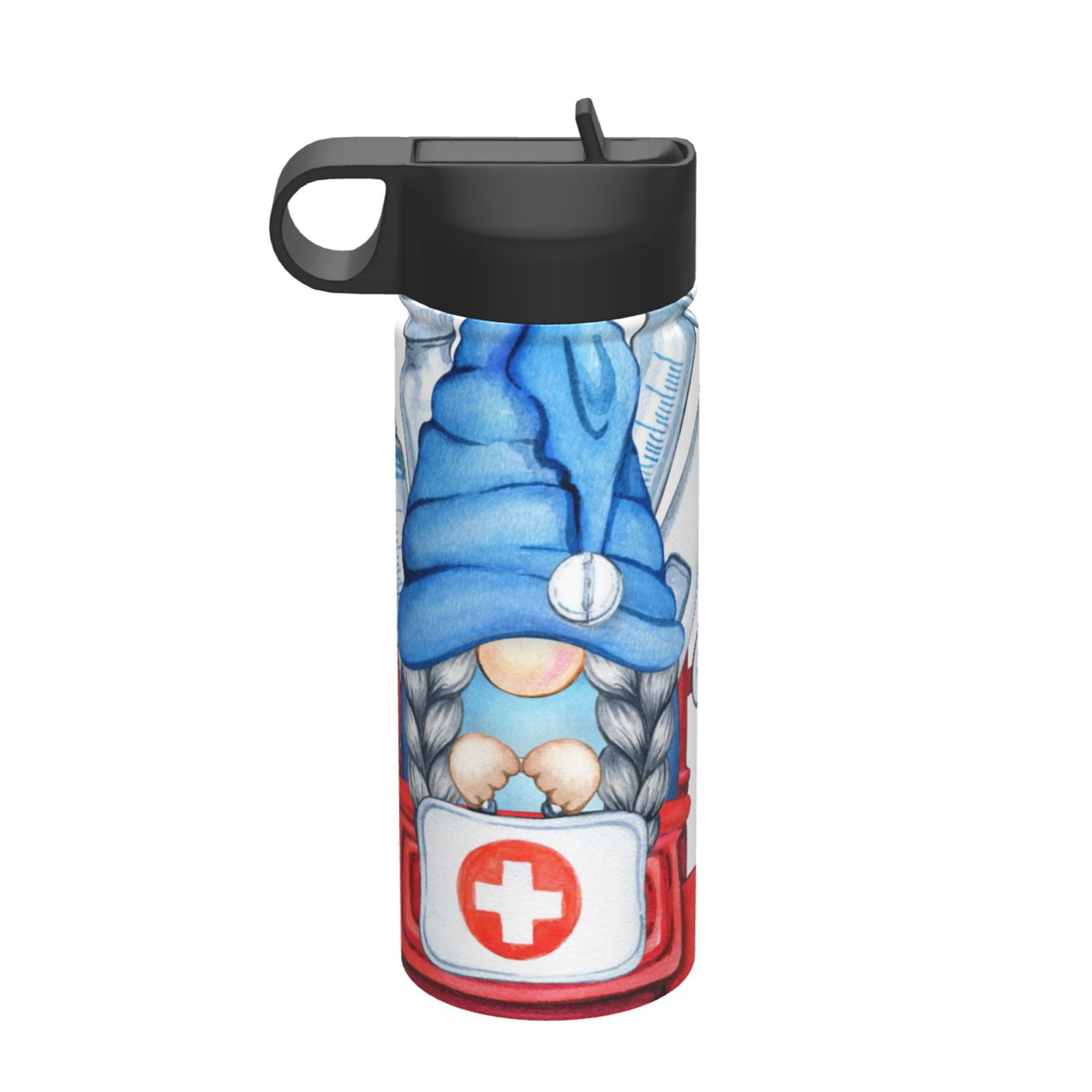 Salouo Medicine Gnome Truck Red Pattern 18 oz Water Bottle With Straw ...