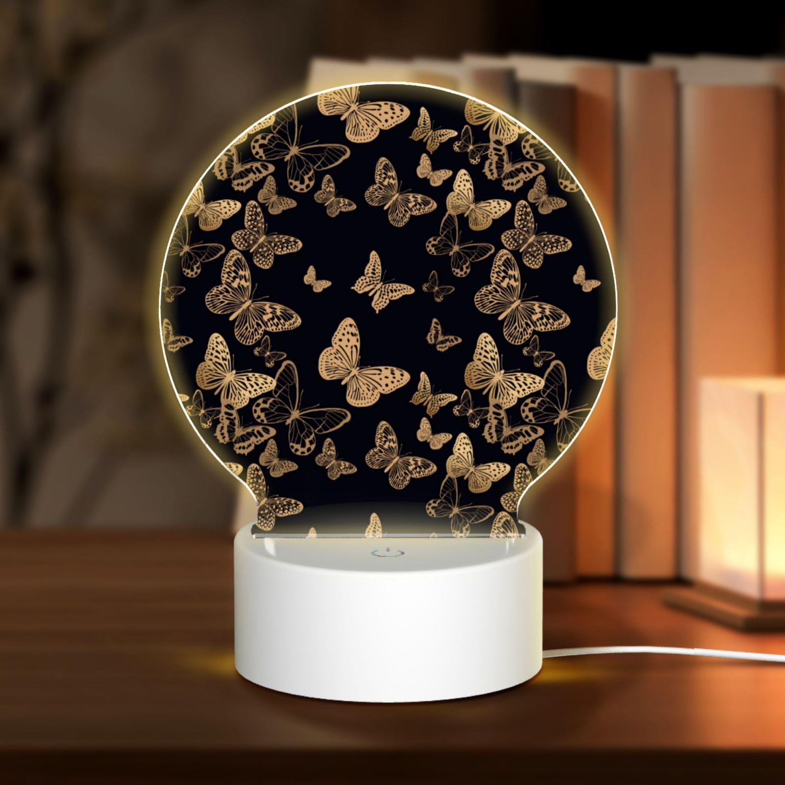 Salouo Modern Golden Butterfly for Round Acrylic Night Light - Acrylic ...