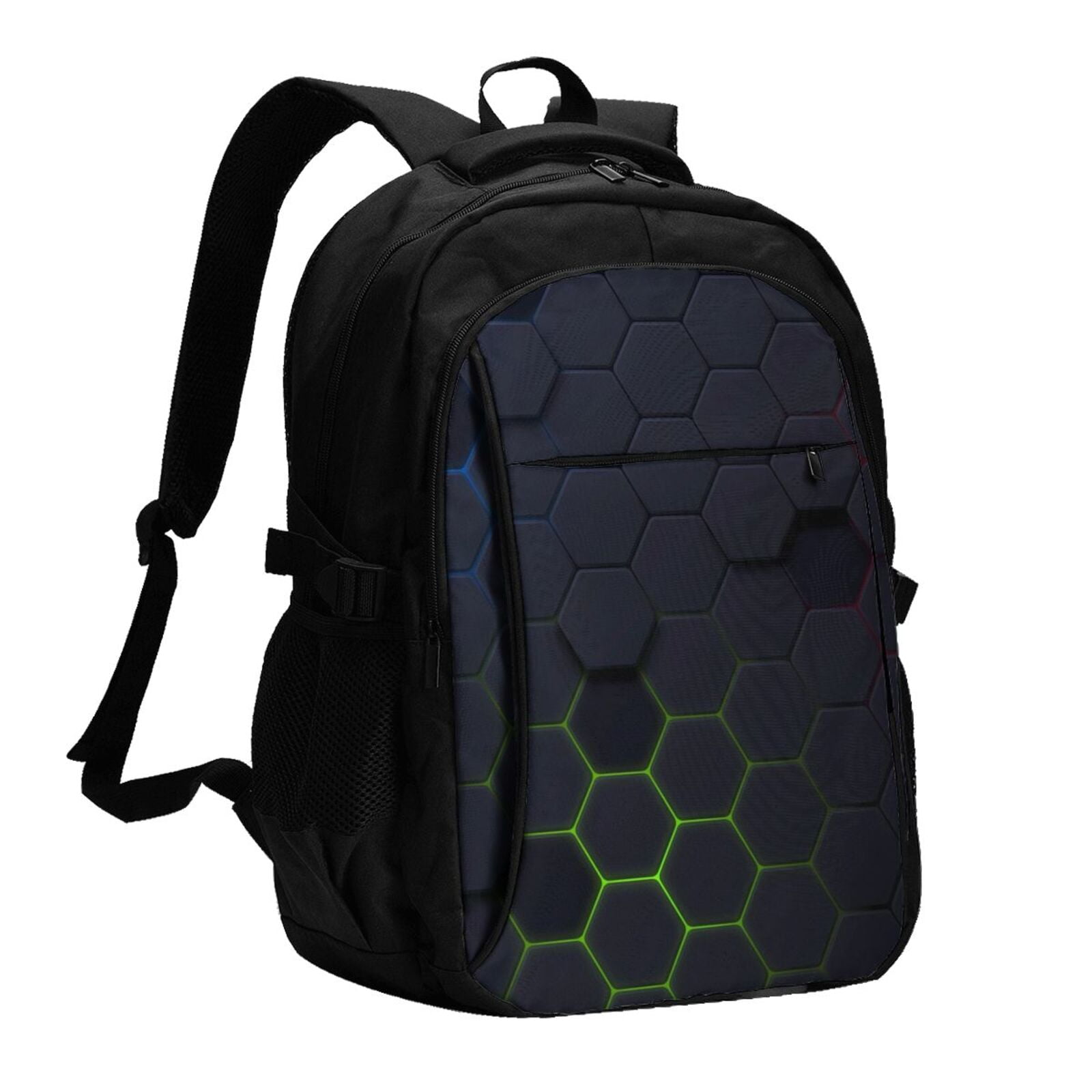 Salouo Modern Hexagonal Neon Grid Pattern Extra Large Travel Laptop,Backpack with USB Charging ...