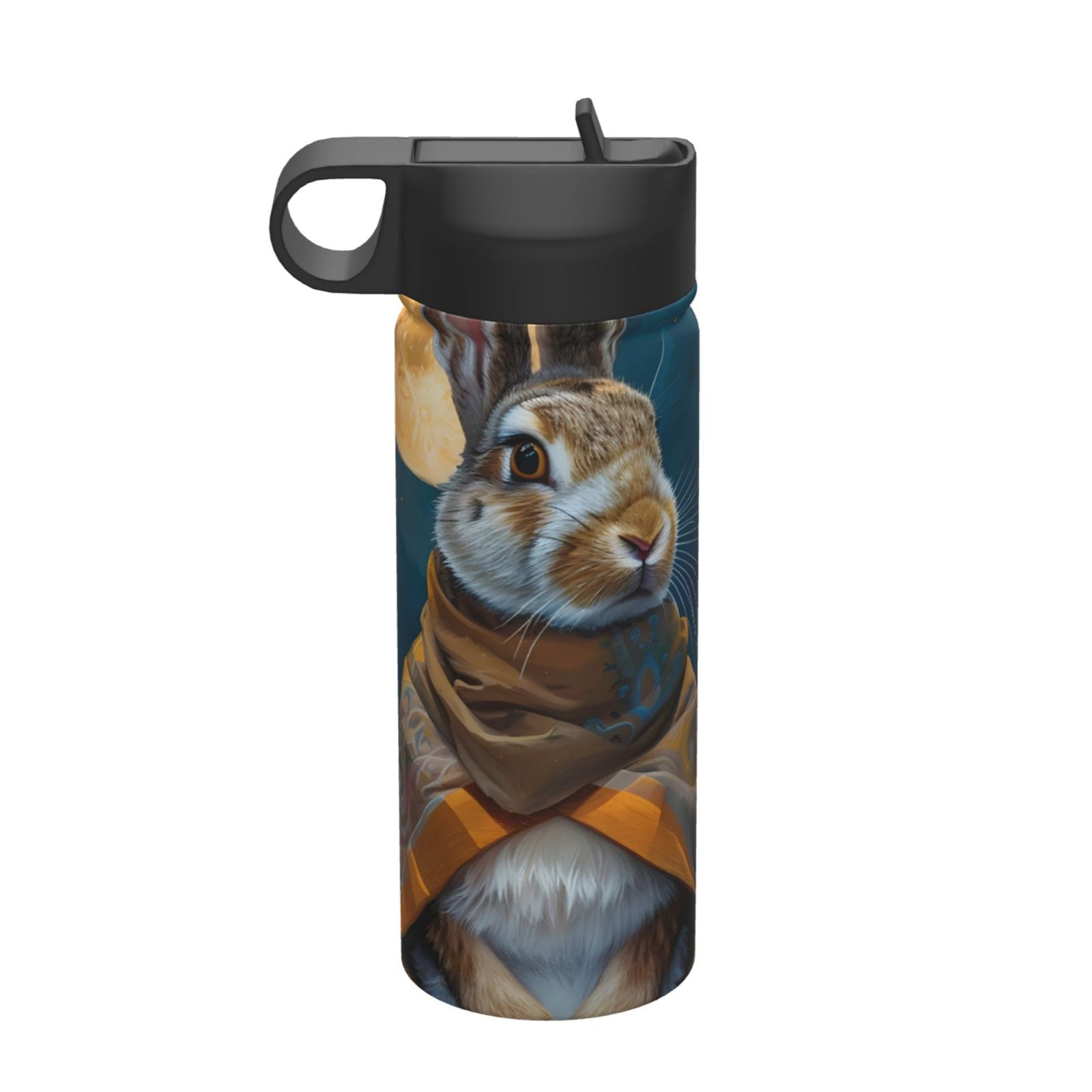 Salouo Moon Night Sky Cute Rabbit Pattern 18 oz Water Bottle With Straw ...